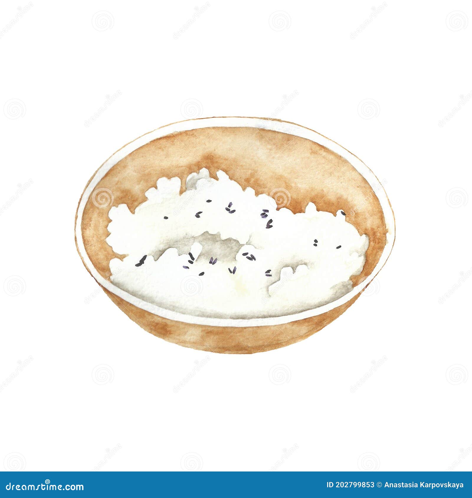 Watercolor Illustration of Rice in a Cup Isolated Stock Illustration ...