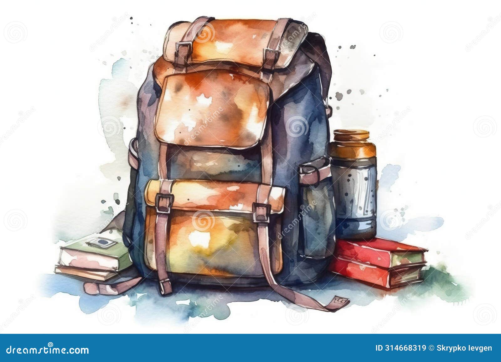 Watercolor Illustration of School Backpack on a White Background Stock ...
