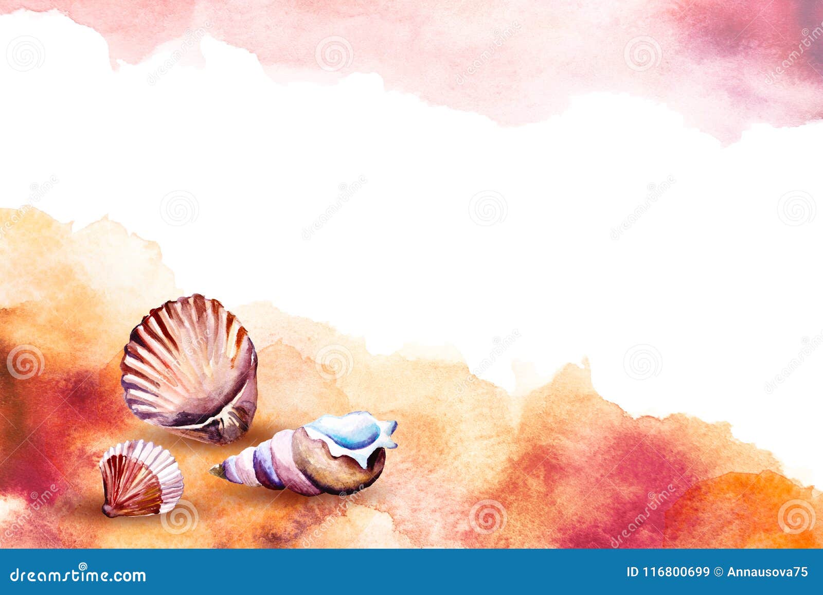 Watercolor Illustration of a Sea Shells on a Beach. Stock Illustration ...