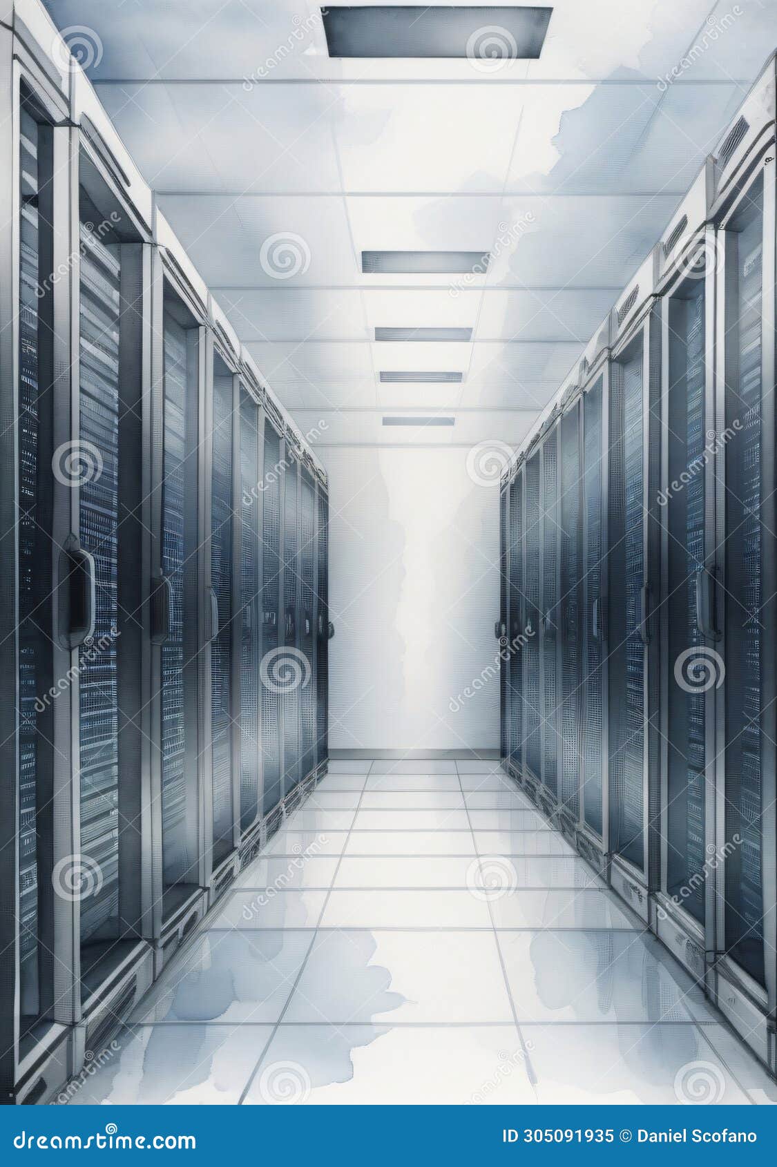 Watercolor Illustration of Server Racks in a Server Room Data Center ...
