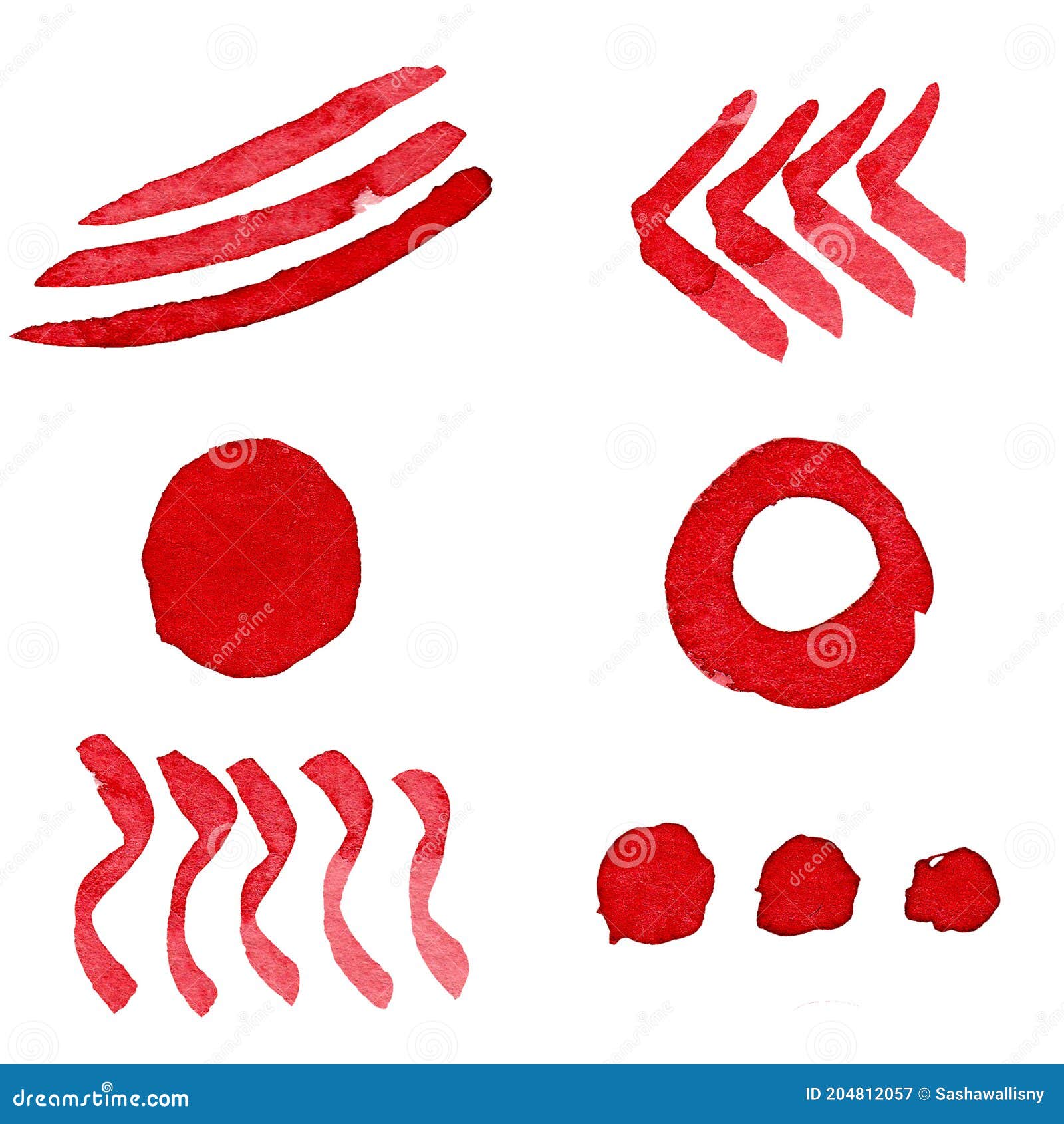 Watercolor Illustration of Set of Abstract Red Elements. Stock Image ...