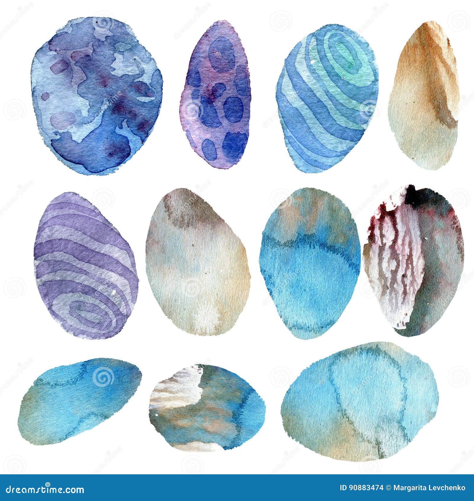 Watercolor Illustration, Set, Image of Multi-colored Transparent Stones ...