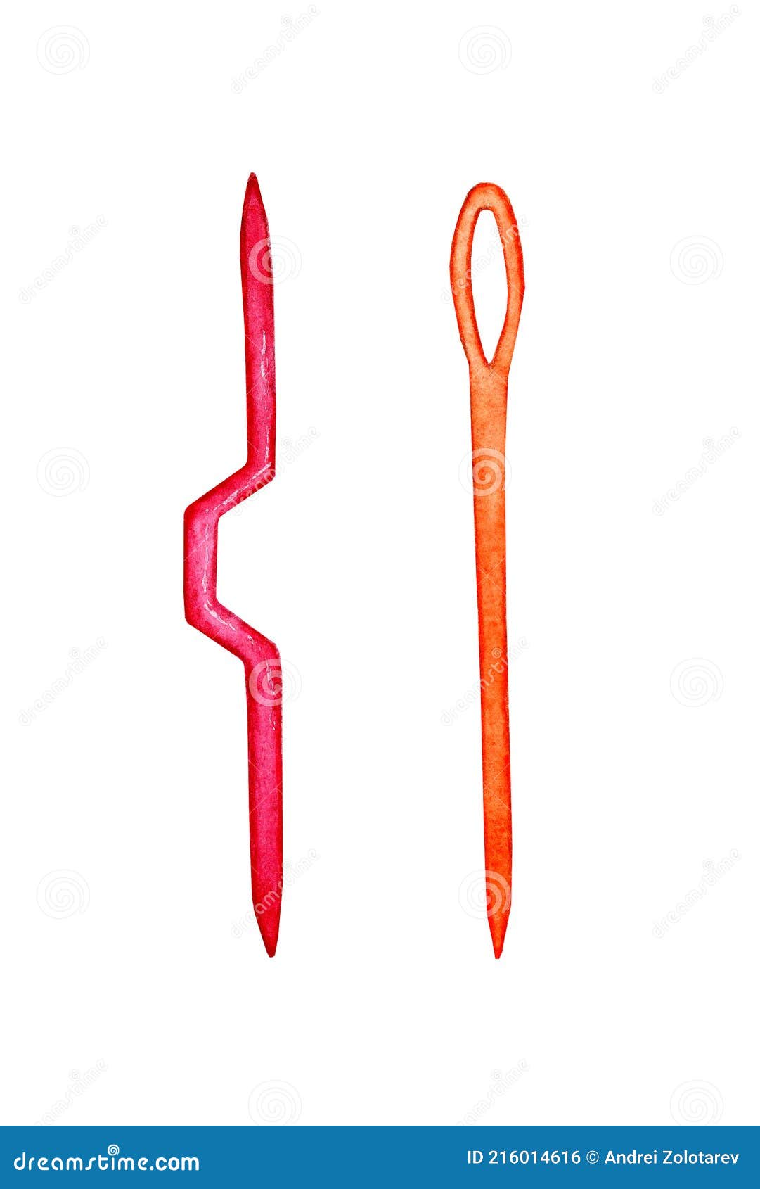 Watercolor Illustration Set Of A Needle For Sewing Knitted Things And ...