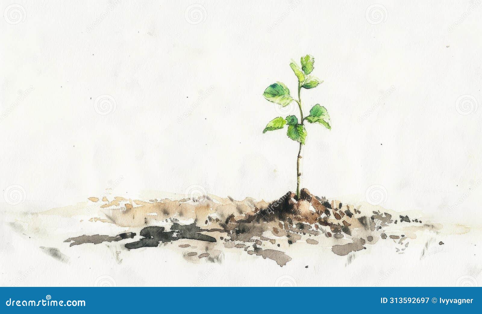 Watercolor Illustration of a Small Tree Sprout Emerging from the Ground ...