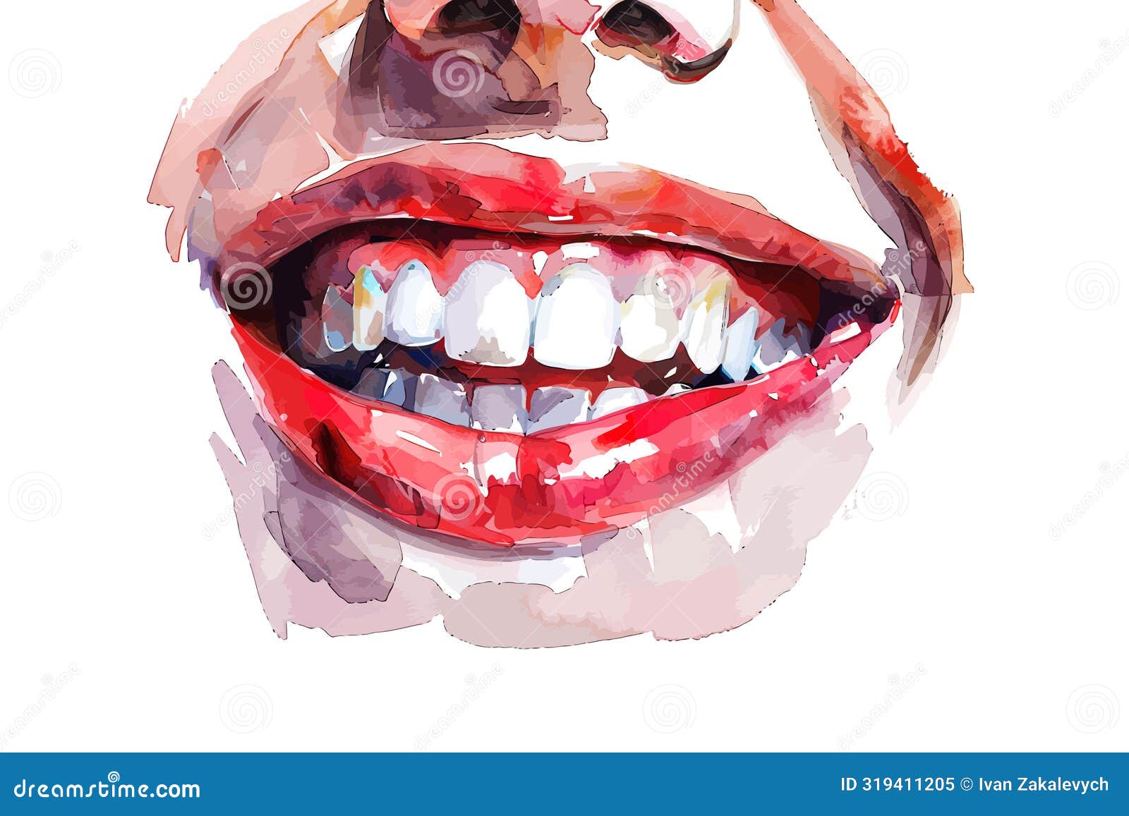 Watercolor Illustration of a Smiling Mouth. Vector Illustration Design ...