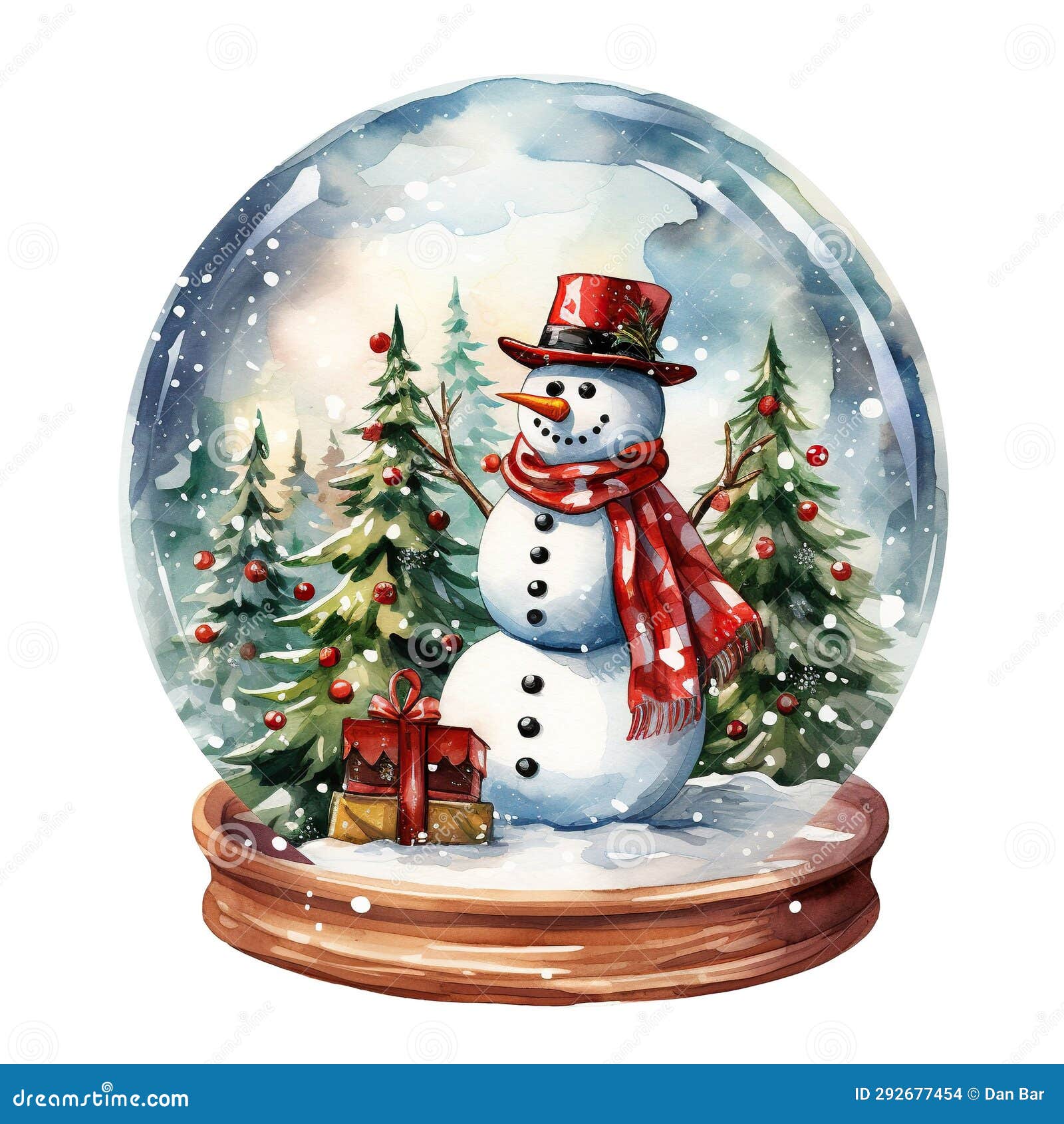 Watercolor Illustration of a Snowman in a Snow Globe. Generative AI ...