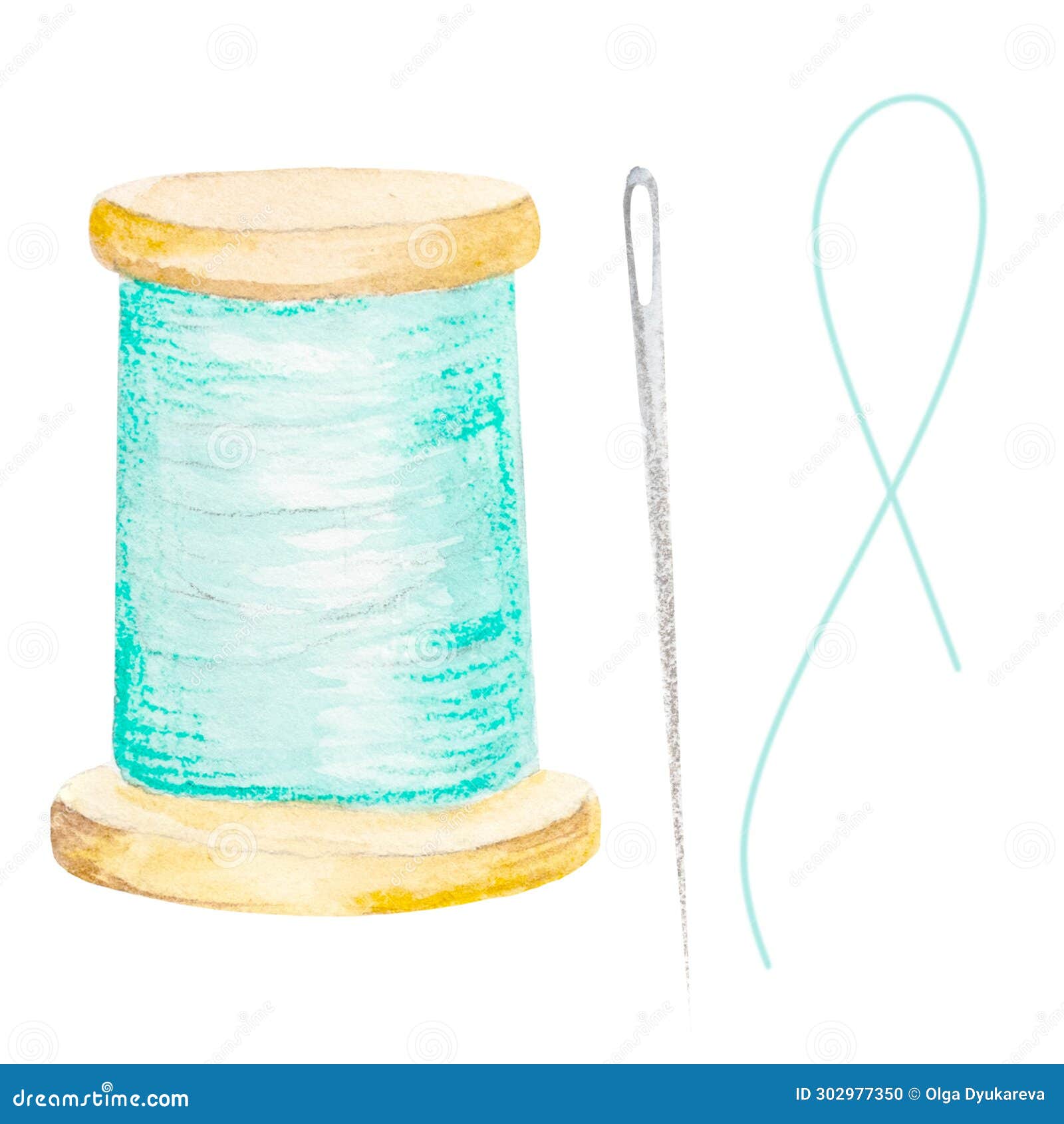 Watercolor Illustration of a Spool of Sewing Thread in Delicate Shades ...