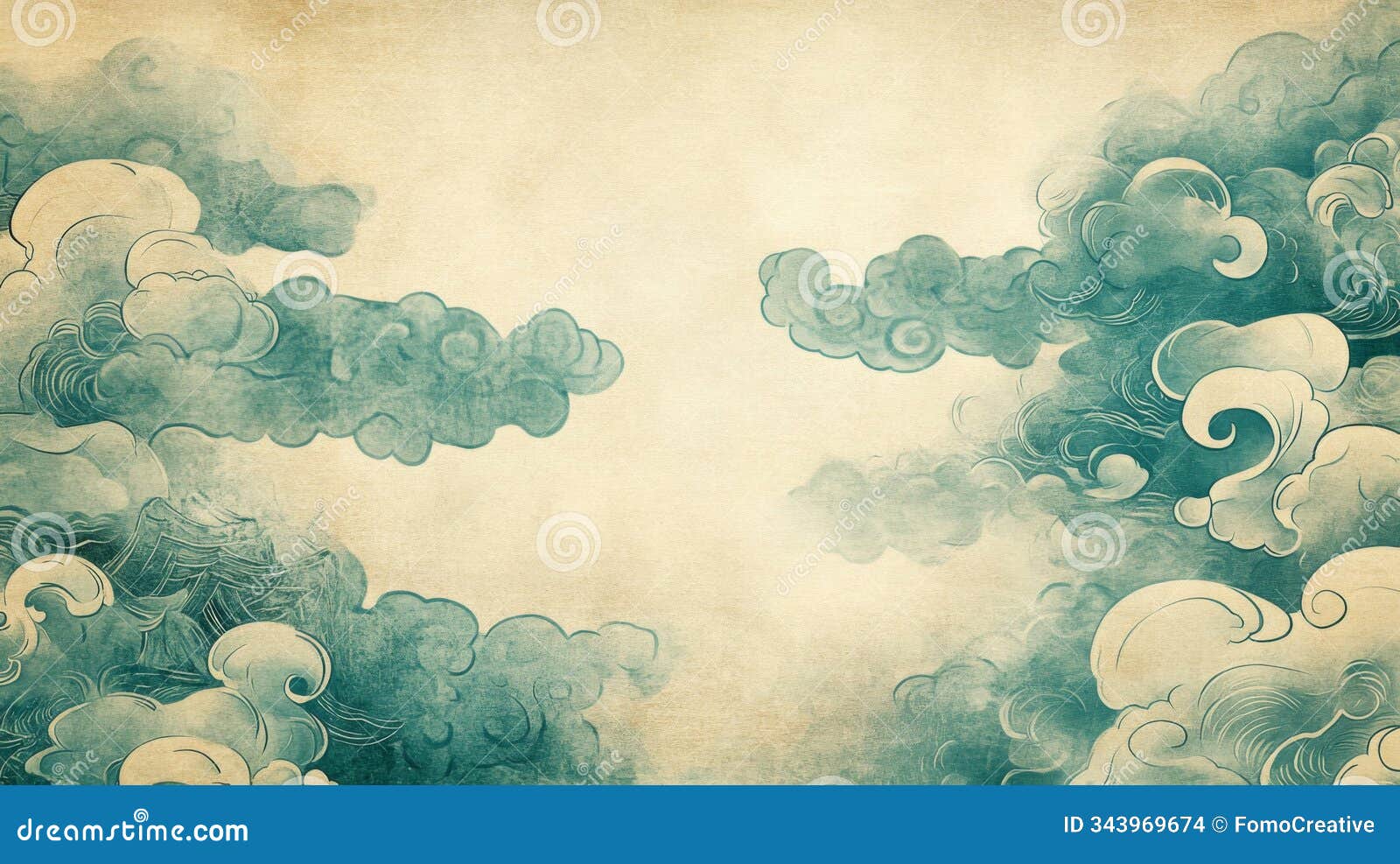 Watercolor Illustration of Stylized Clouds on a Beige Background Stock ...