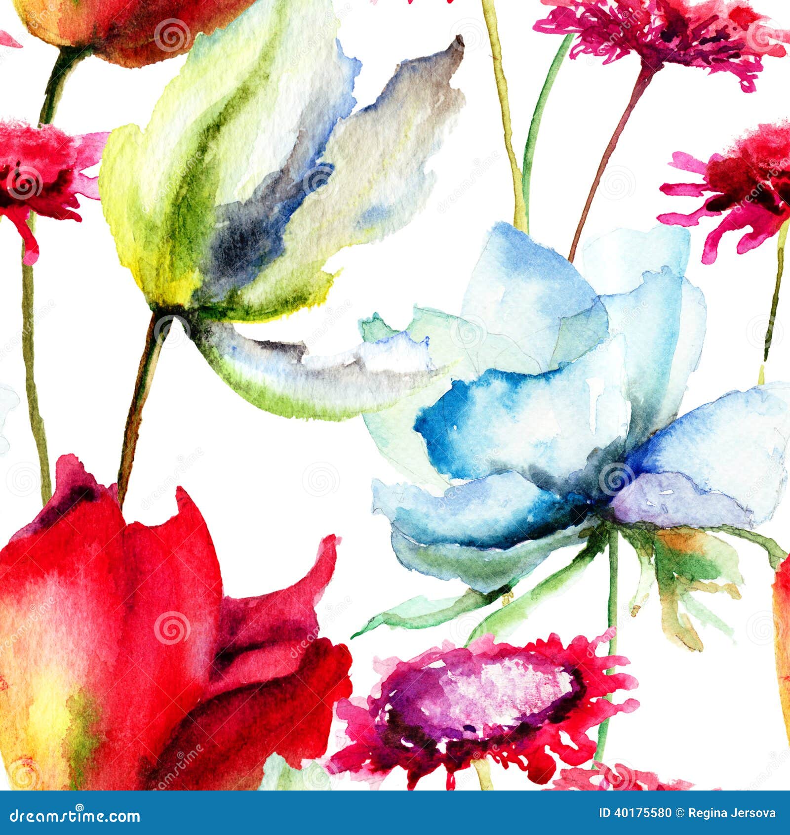 Watercolor Illustration of Summer Flowers Stock Illustration ...
