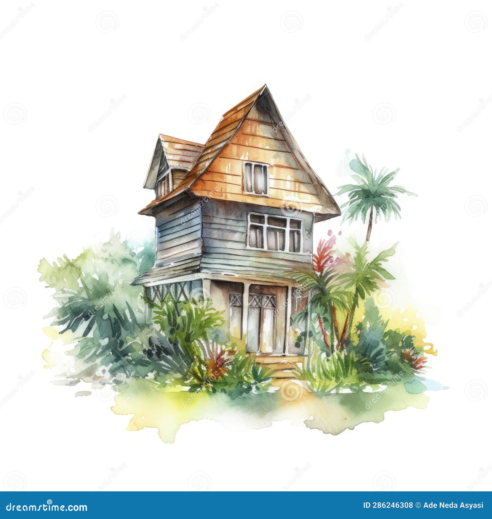Watercolor Illustration of a Summer House for Holiday Stock ...