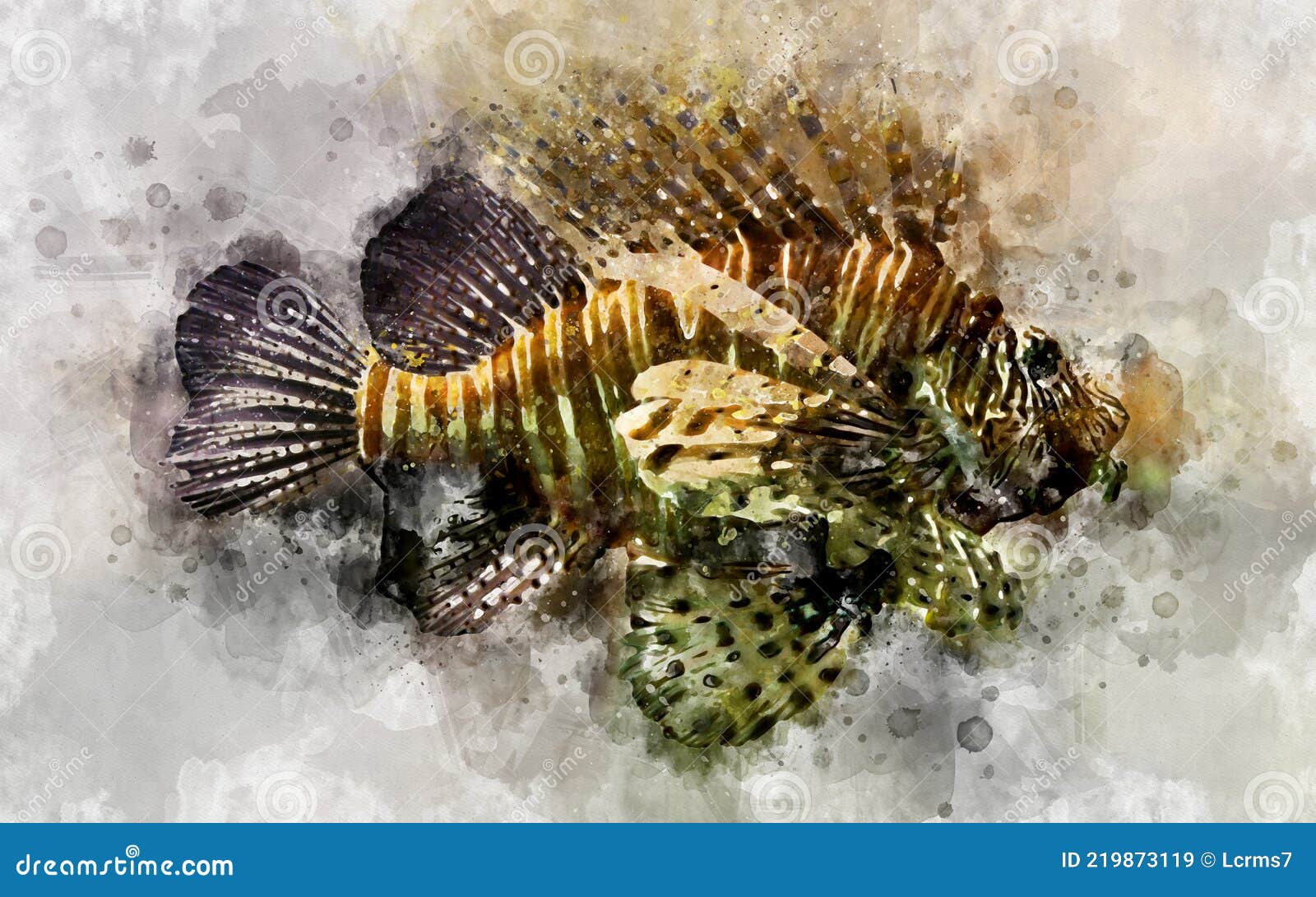 Watercolor Illustration of Tropic Lionfish Stock Image - Image of ...
