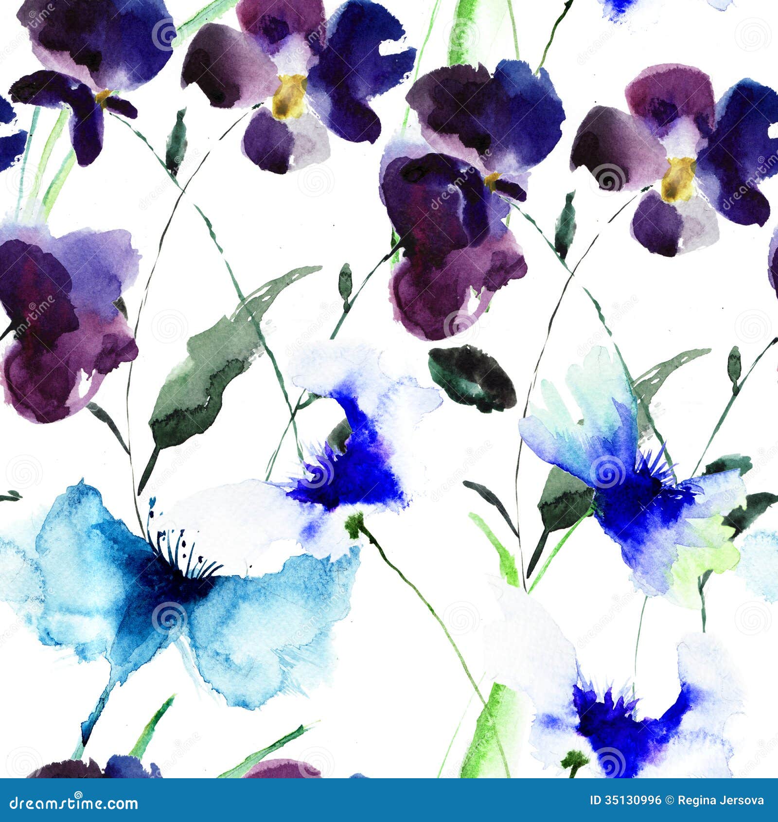 Watercolor Illustration of Violet Flowers Stock Illustration ...
