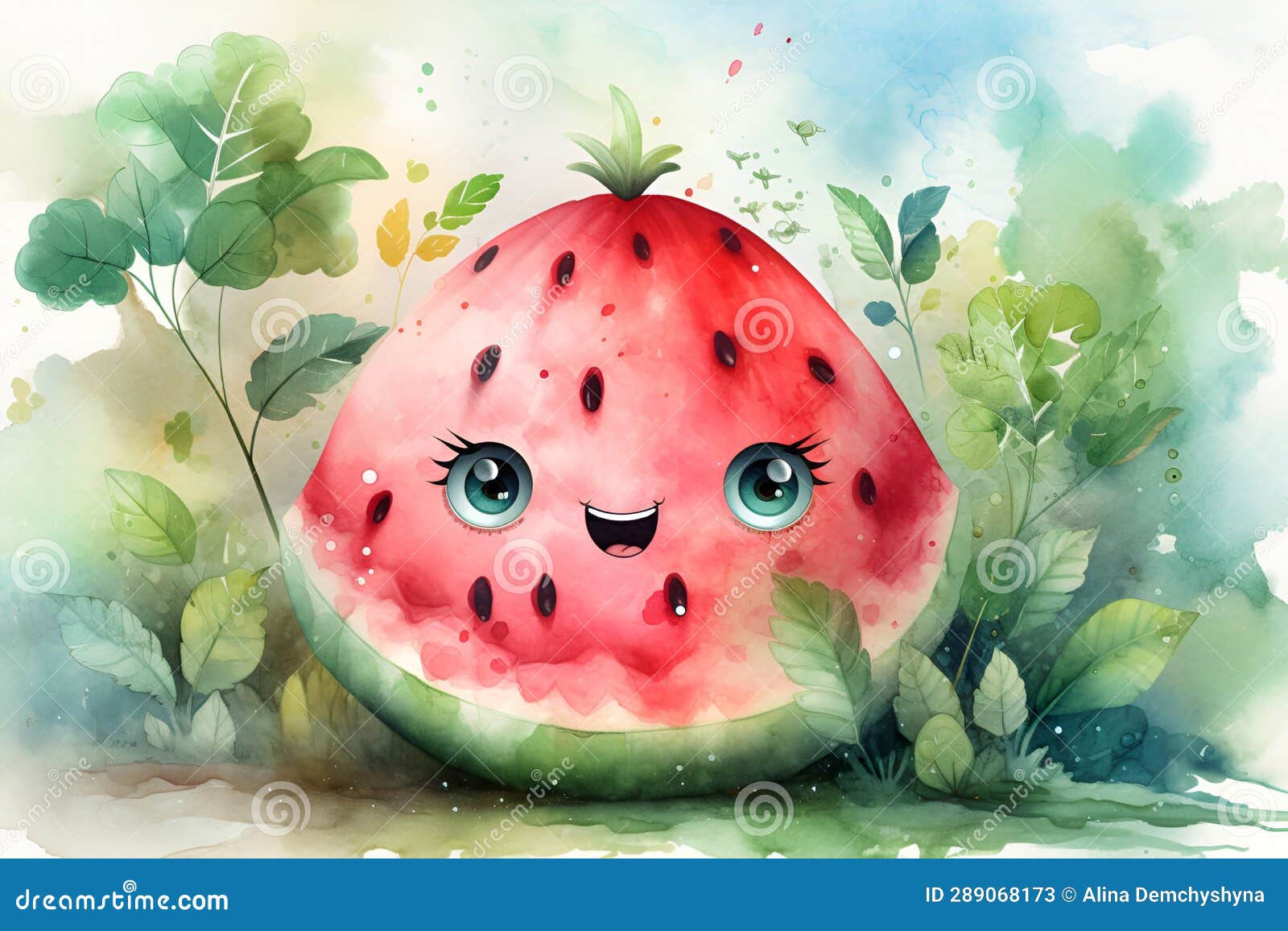 Watercolor Illustration of Watermelon Character 1 Stock Illustration ...