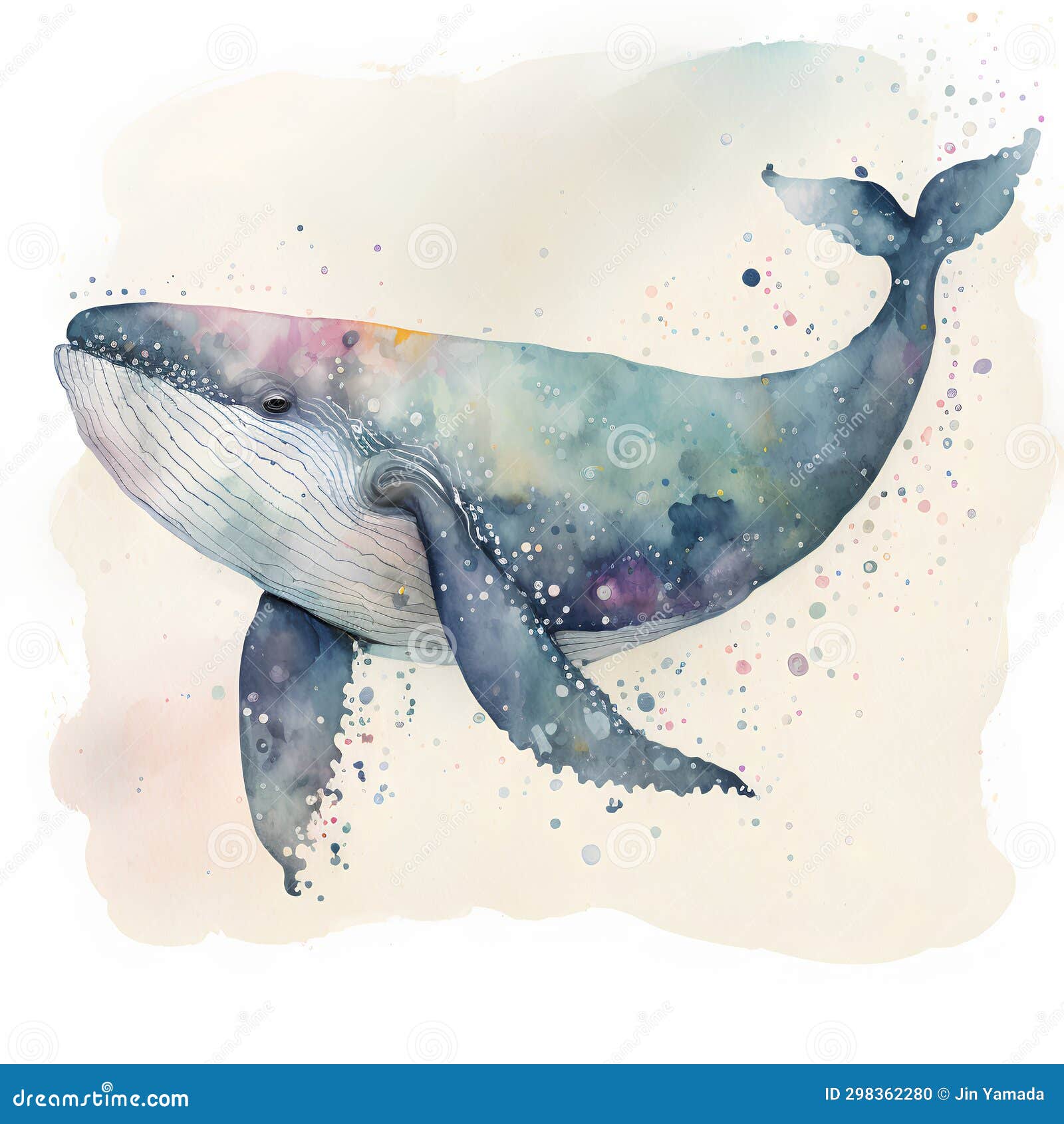 Watercolor Illustration of a Whale. Hand-drawn Watercolor Illustration ...