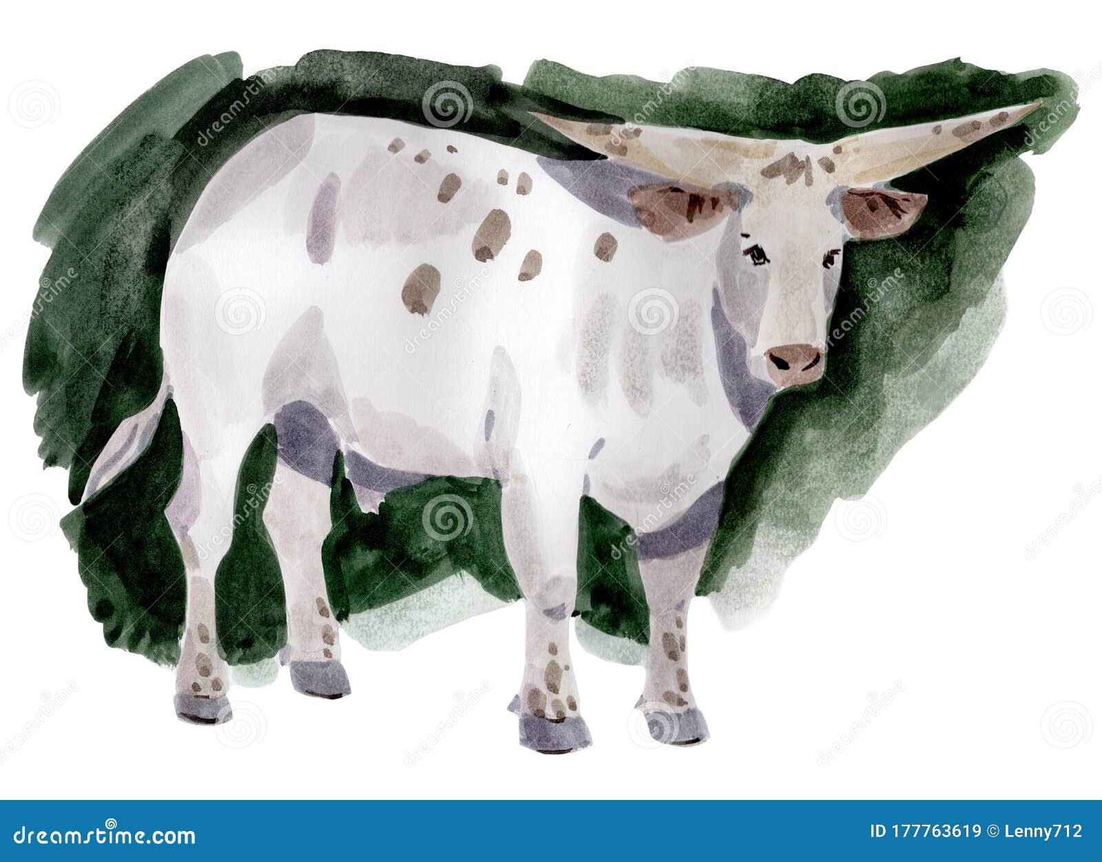 Watercolor Illustration of a White Bull Stock Illustration ...
