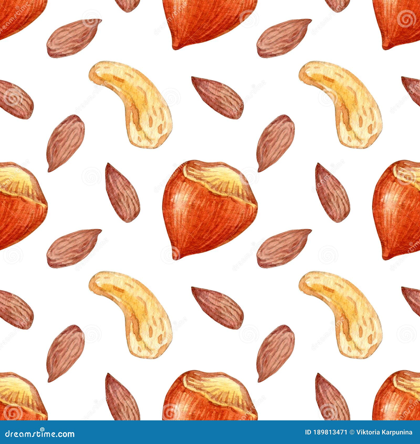 Watercolor Seamless Pattern of Colorful Nuts. Stock Image - Image of ...