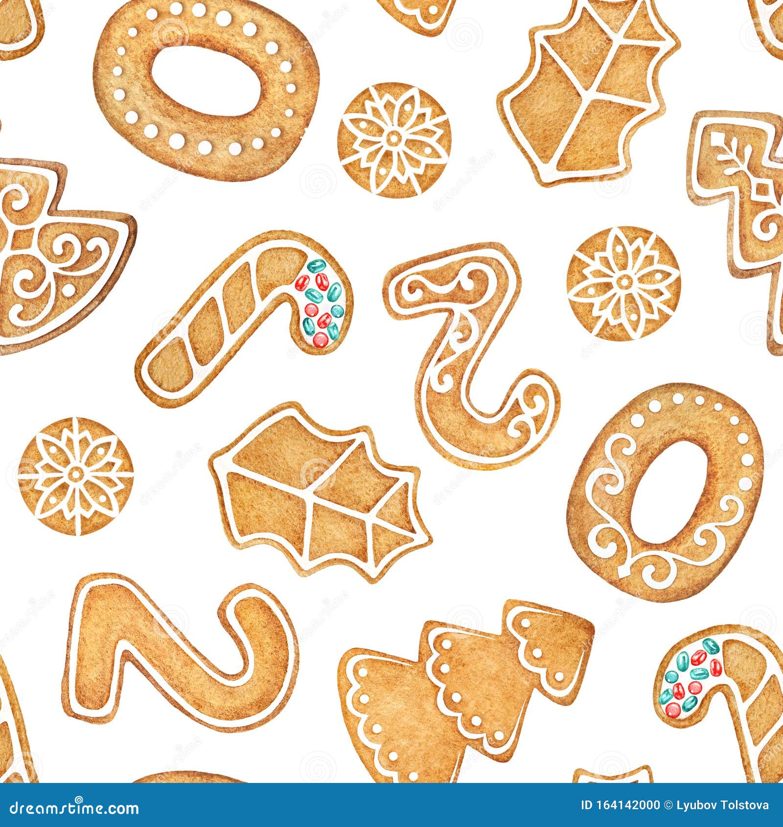 Watercolor Illustrations of Ginger Cookies on White Background ...