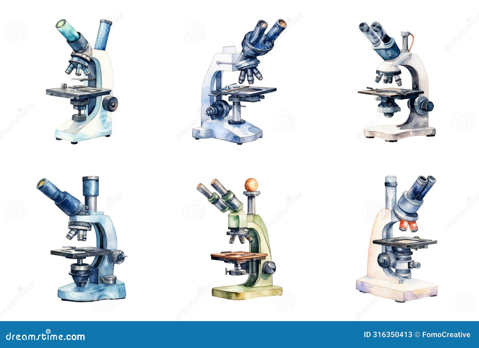 Watercolor Illustrations of Microscopes, Perfect for Science Education ...