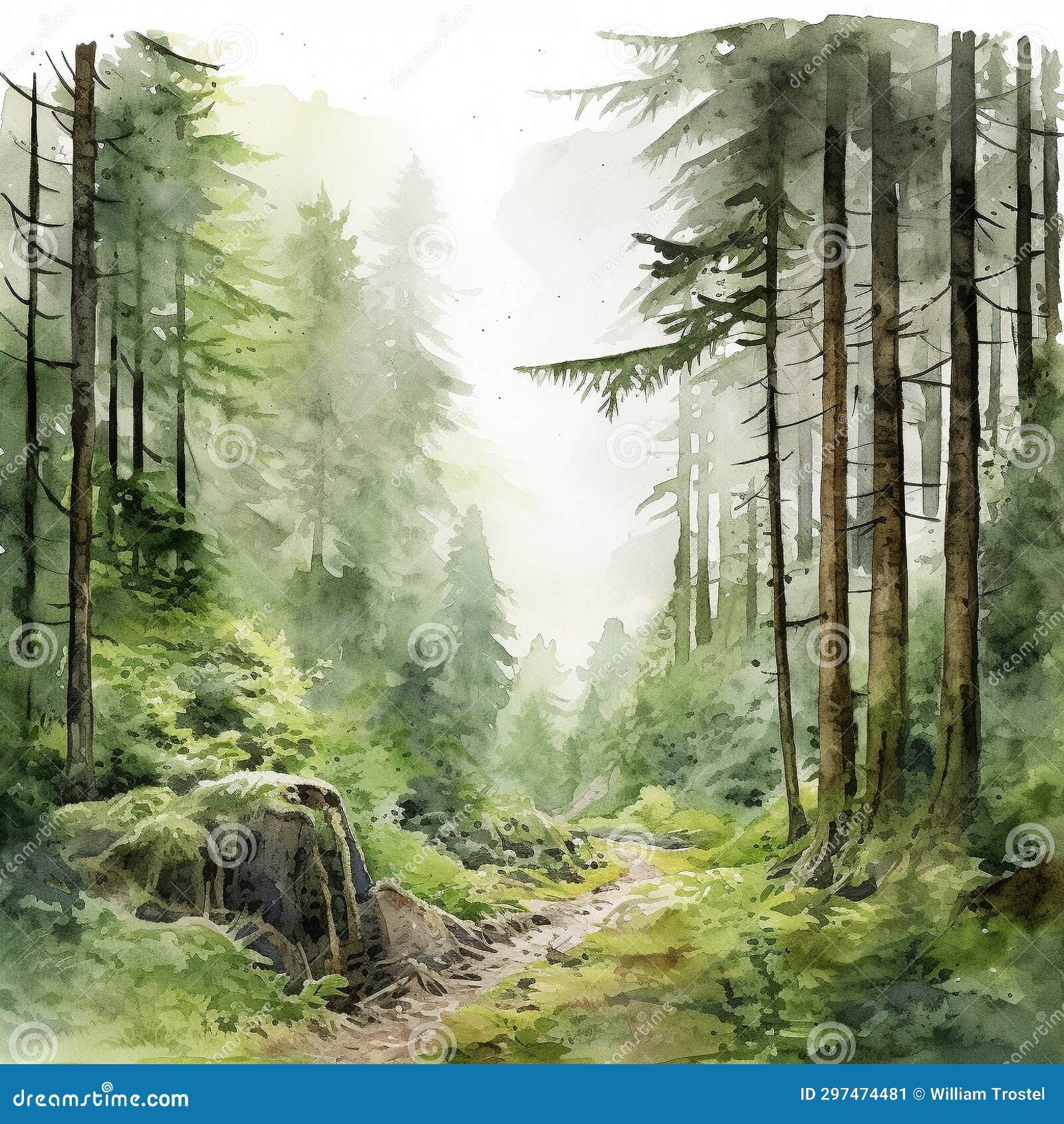 Watercolor Image of Forestry. Desktop Background. Screen Saver Stock ...