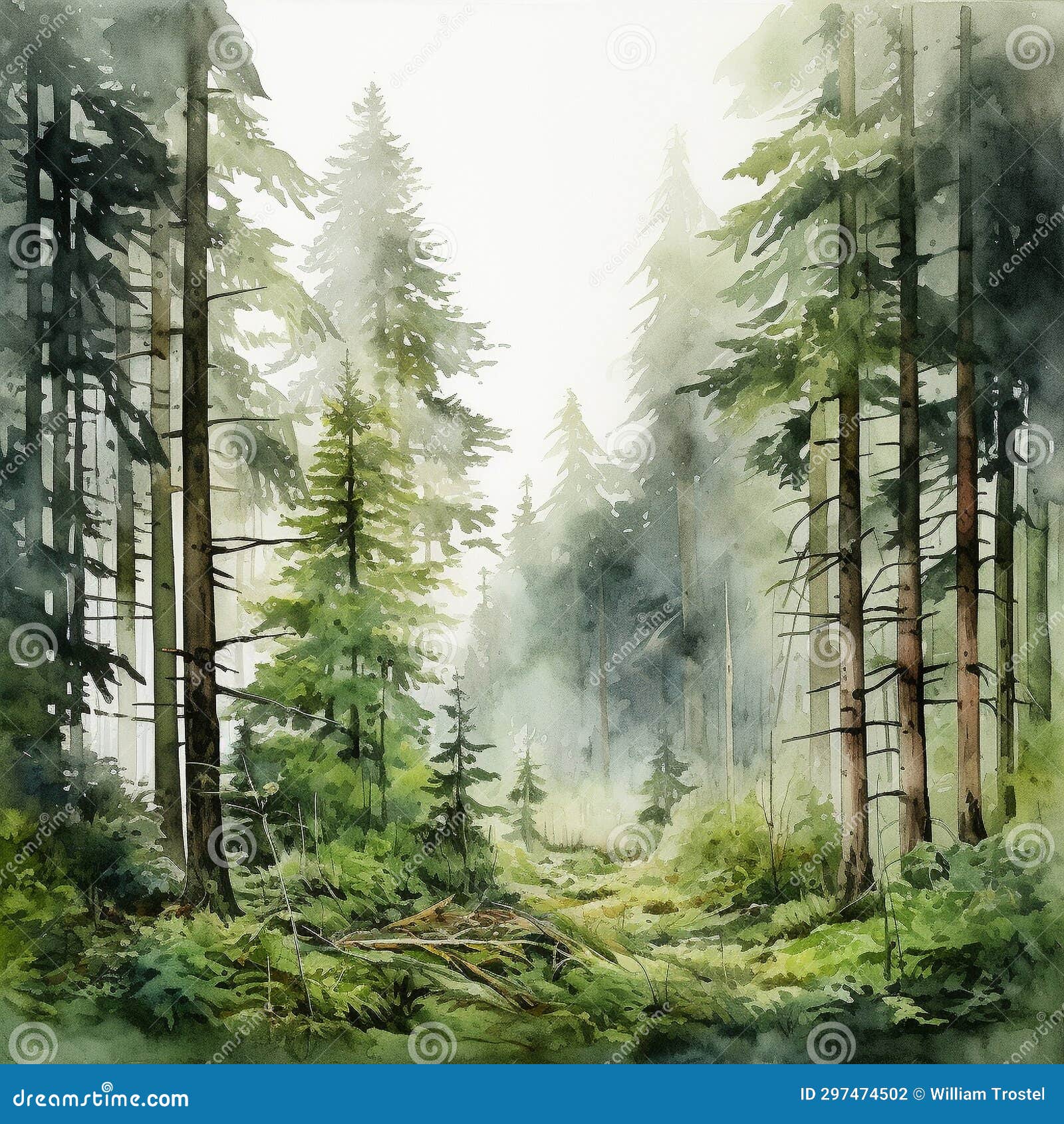 Watercolor Image of Forestry. Desktop Background. Screen Saver Stock ...