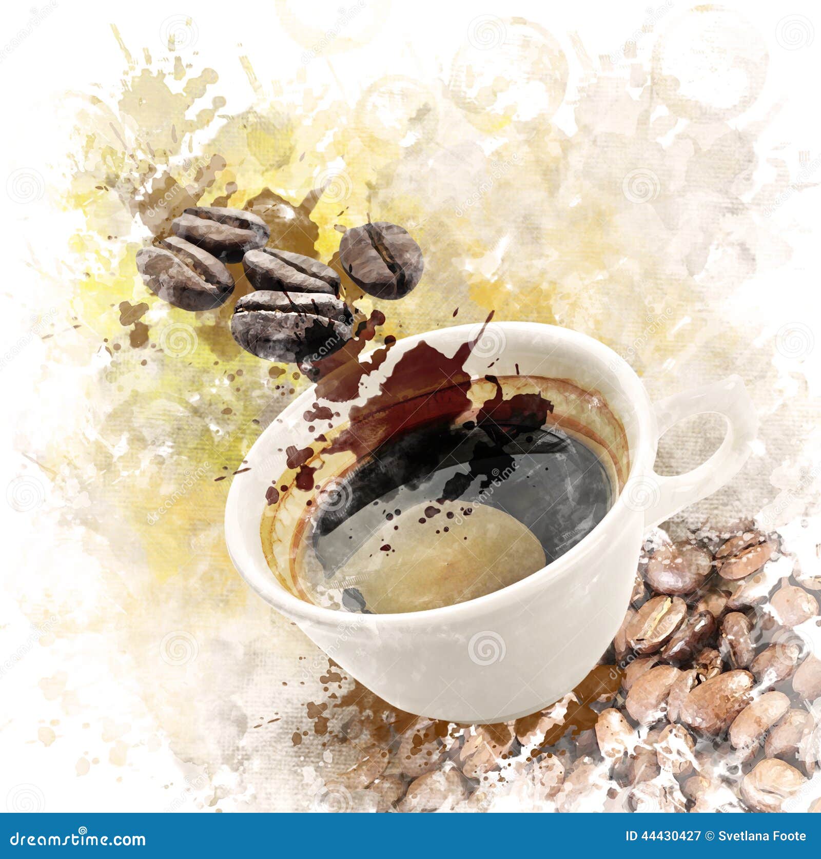 Watercolor Image of Morning Coffee Stock Illustration - Illustration of ...