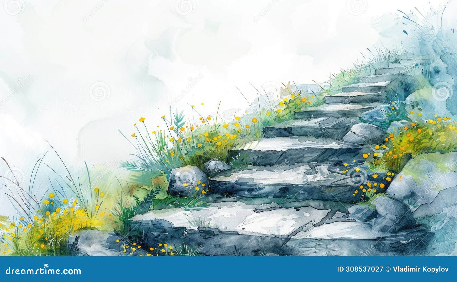 Watercolor Image of a Natural Stone Path in the Spring Sunlight. Hello ...