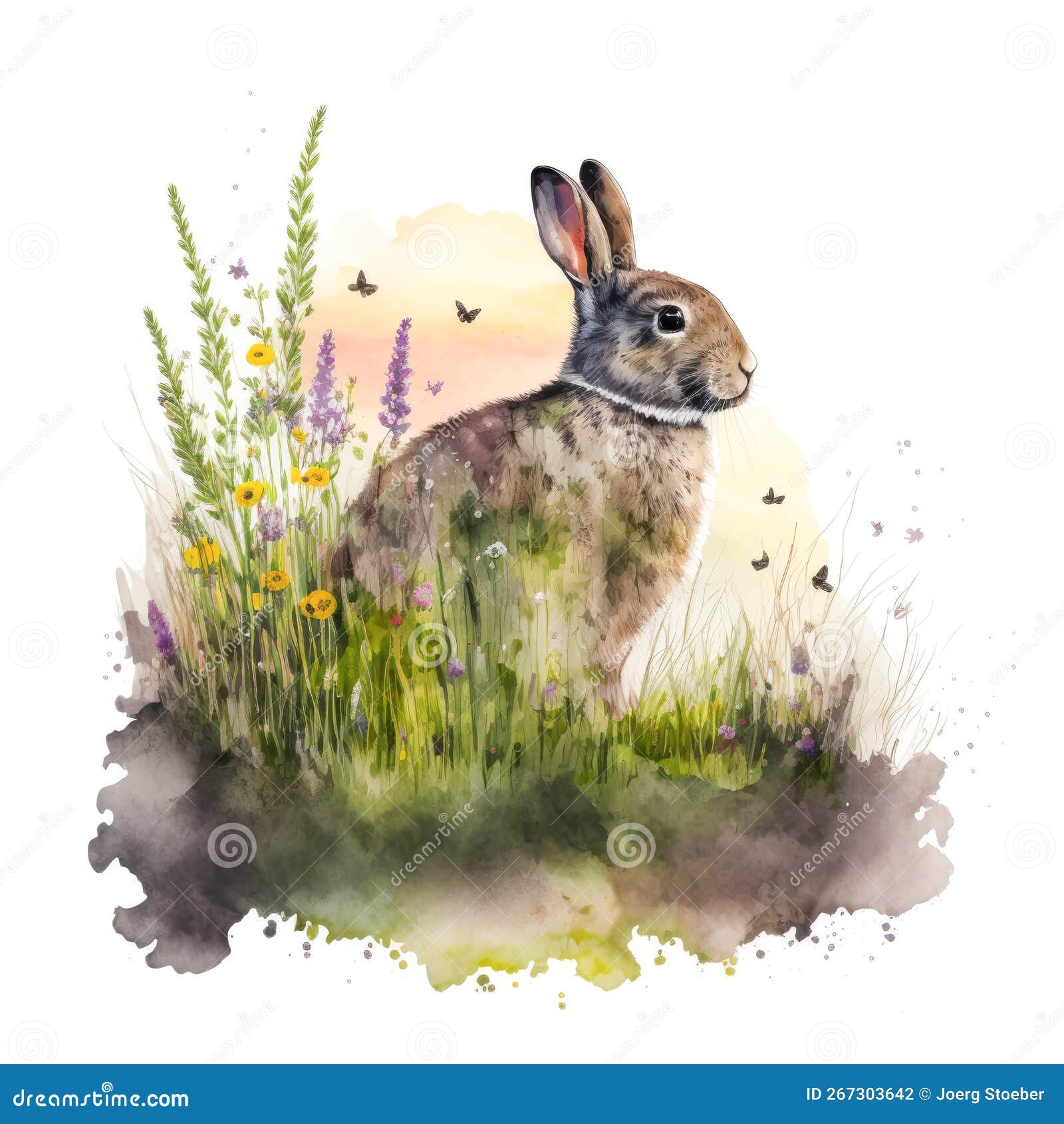 Image of a Rabbit between Spring Flowers in the Grass, Generative Ai ...