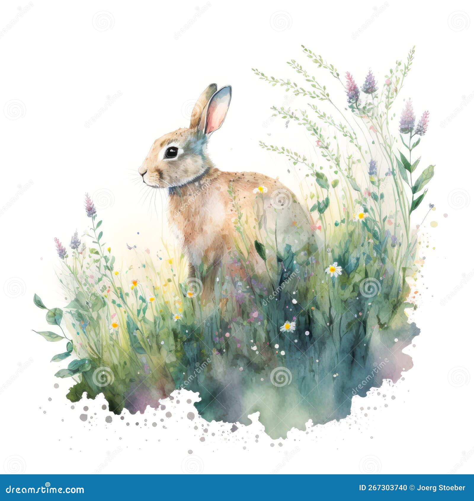 Image of a Rabbit between Spring Flowers in the Grass, Generative Ai ...