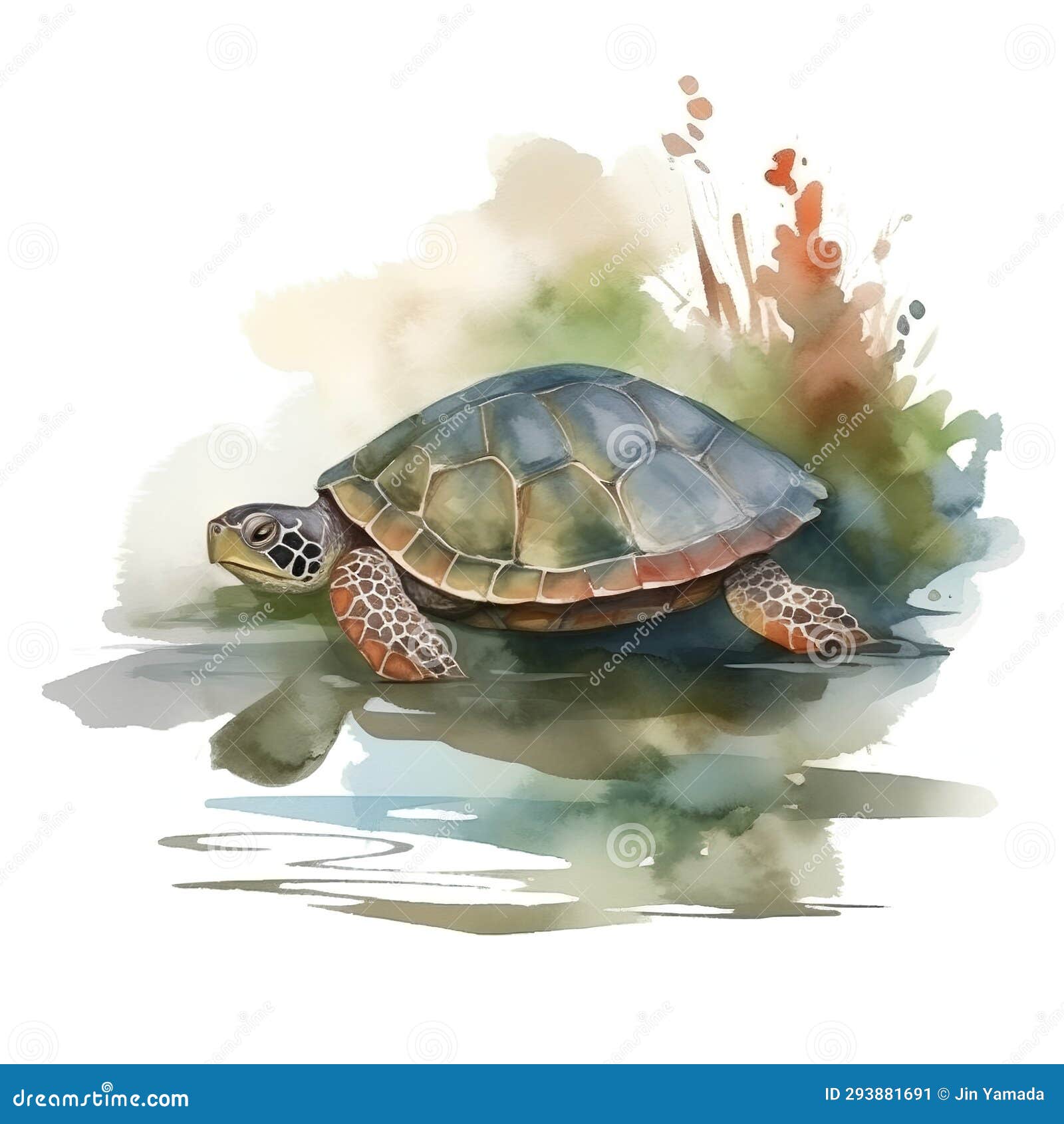 Watercolor Image of a Turtle on a White Background. Vector Illustration ...