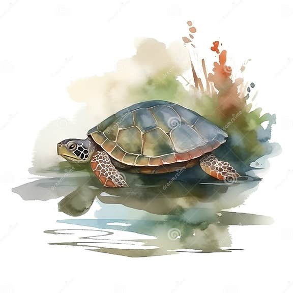 Watercolor Image of a Turtle on a White Background. Vector Illustration ...