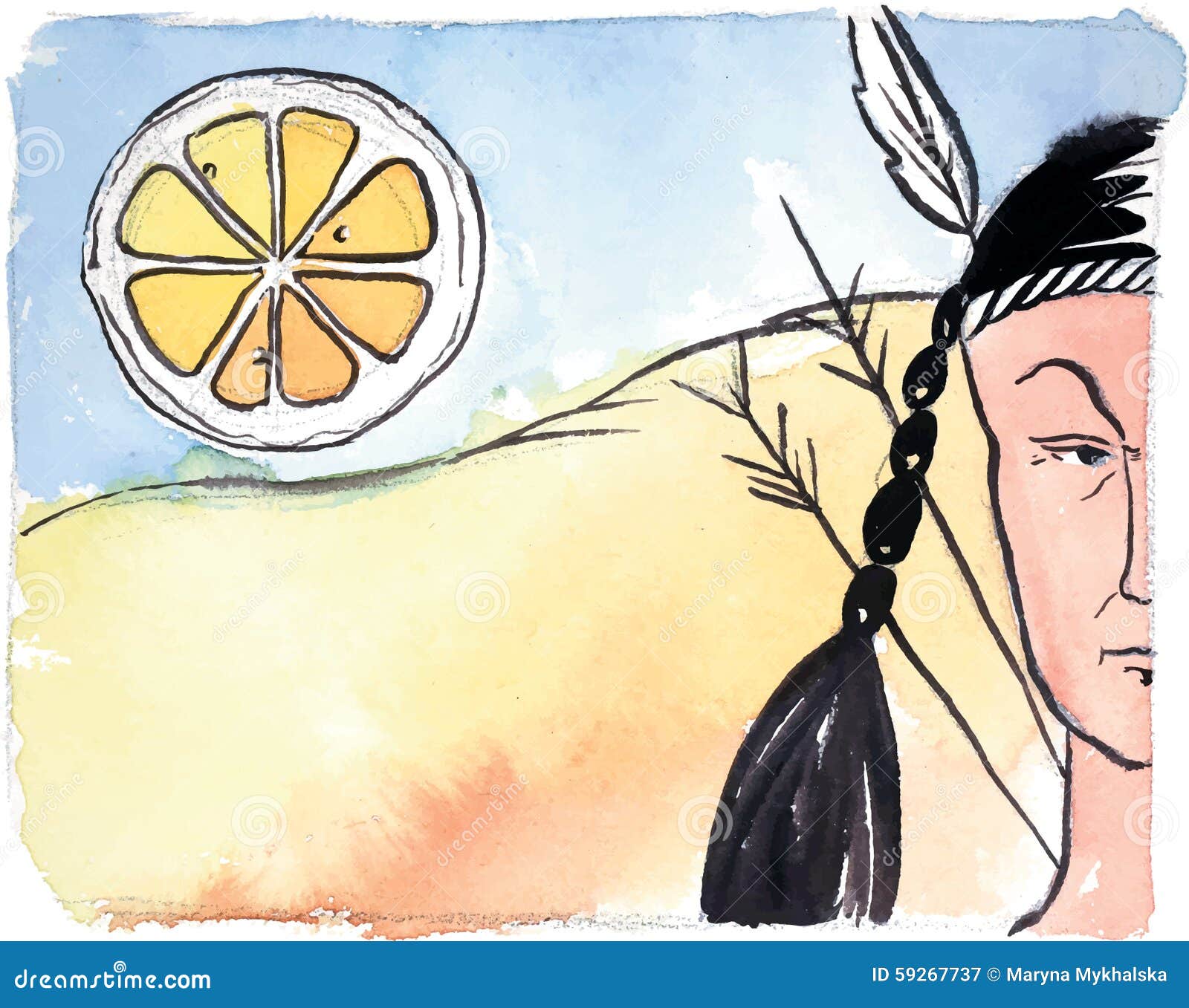 Watercolor Injun and Big Orange Stock Vector - Illustration of native ...