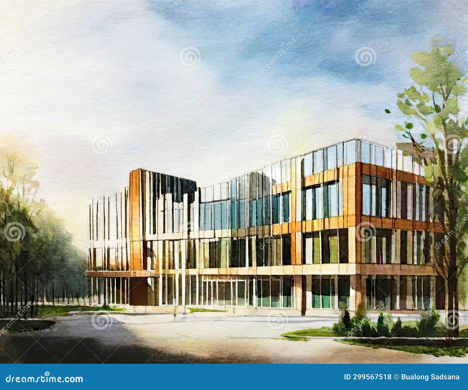 Watercolor of Innovative Construction Project Design for the Stock ...