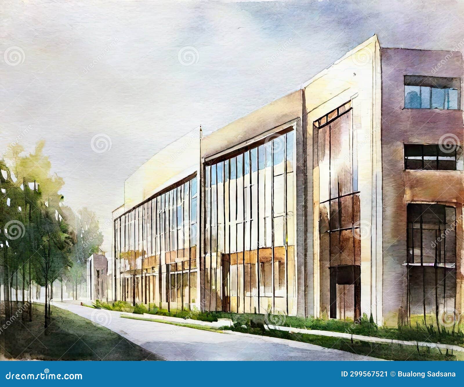 Watercolor of Innovative Construction Project Design for the Stock ...