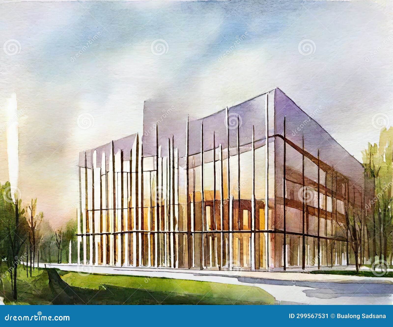 Watercolor of Innovative Construction Project Design for the Stock ...