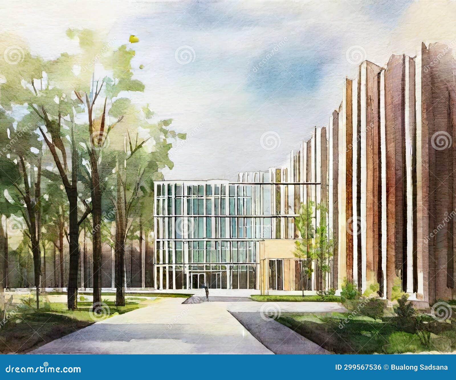 Watercolor of Innovative Construction Project Design for the Stock ...