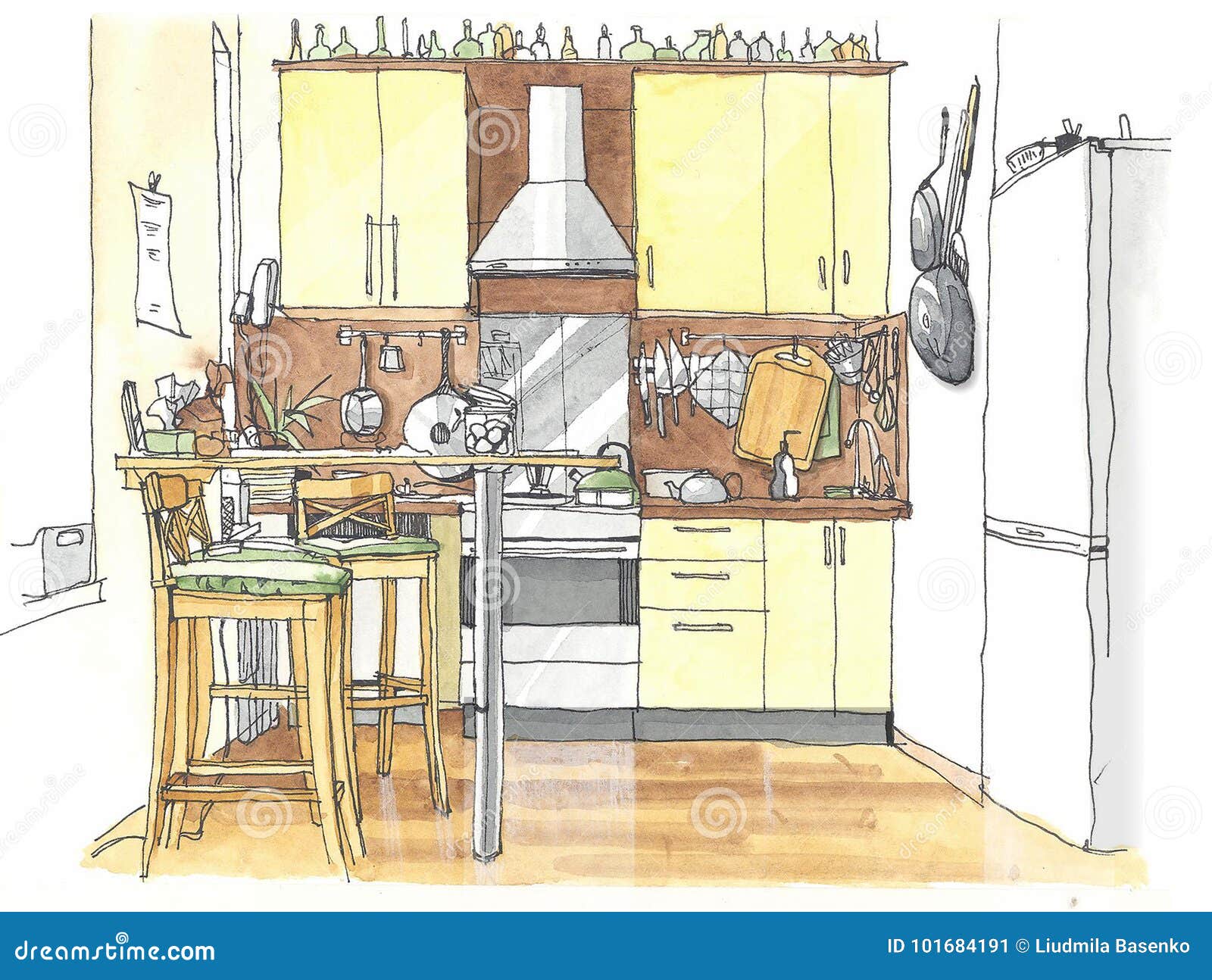 Watercolor interior stock illustration. Illustration of shoot - 101684191