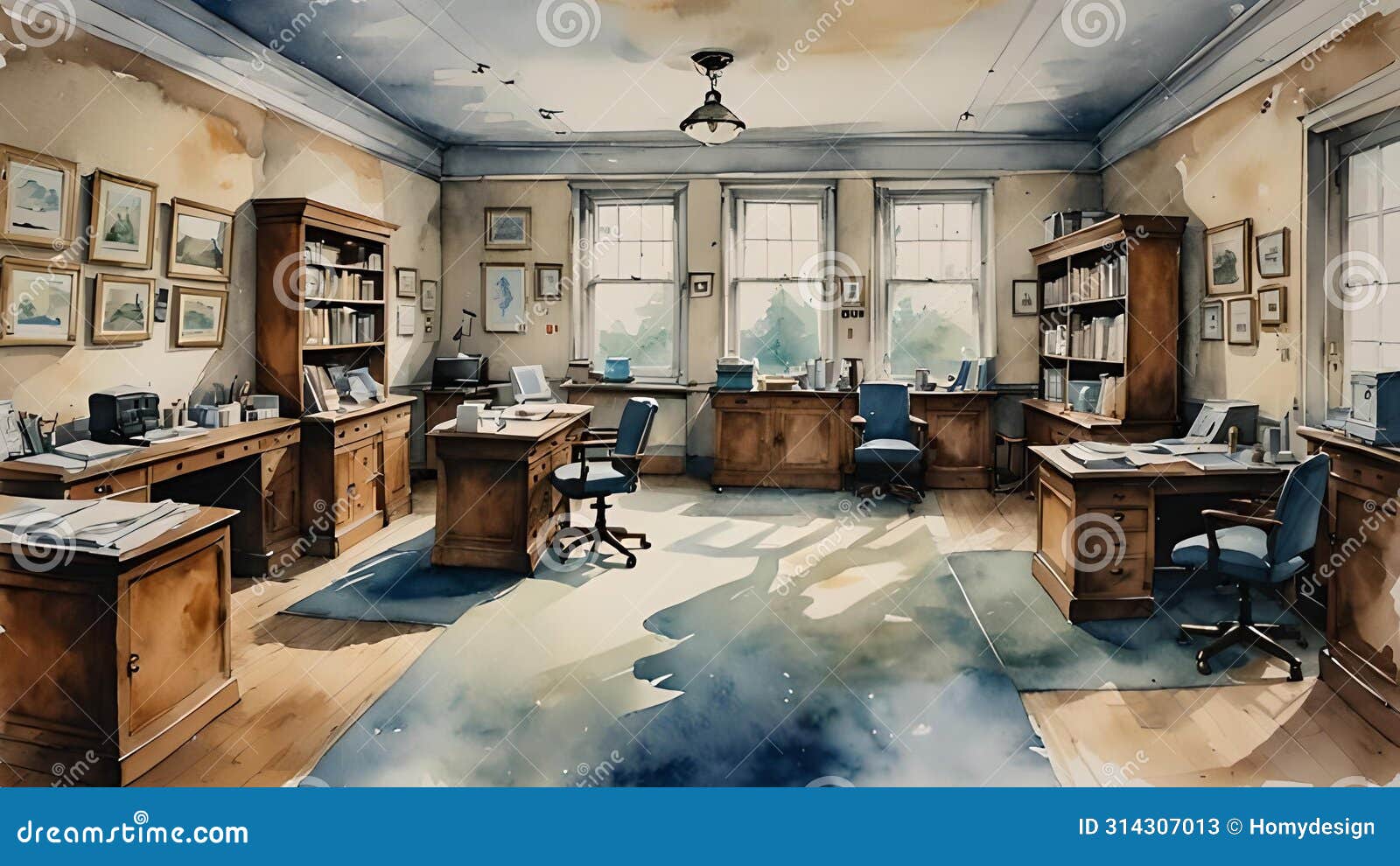 Interior of a Picturesque Old Office. Generative Ai Stock Illustration ...