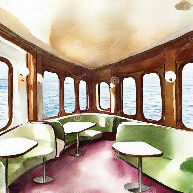 Watercolor of Interior of a Ship Stock Illustration - Illustration of ...