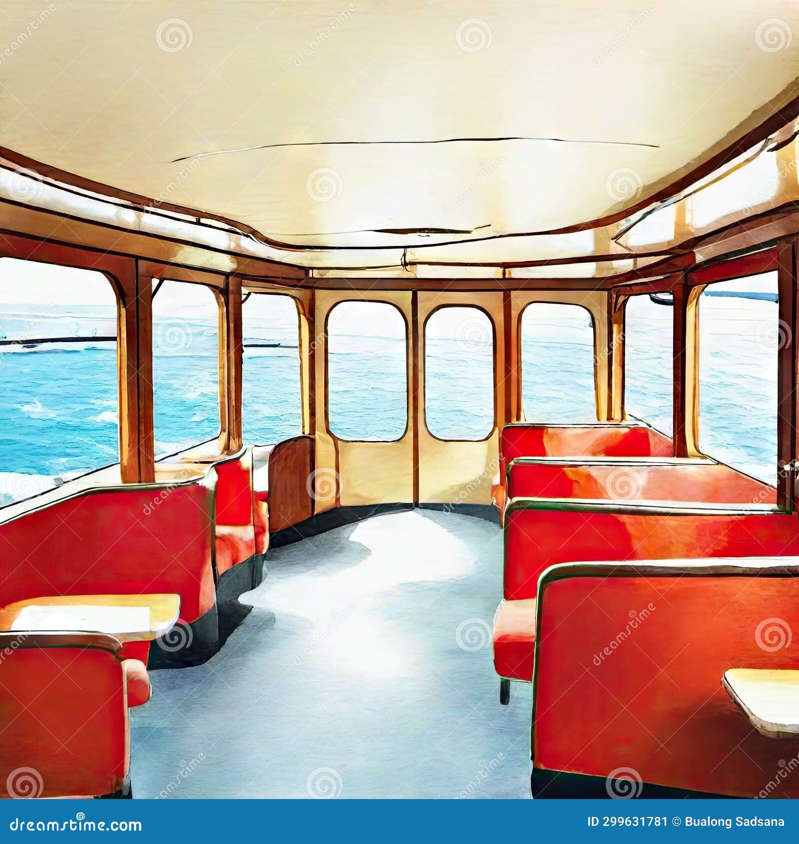 Watercolor of Interior of a Ship Stock Illustration - Illustration of ...