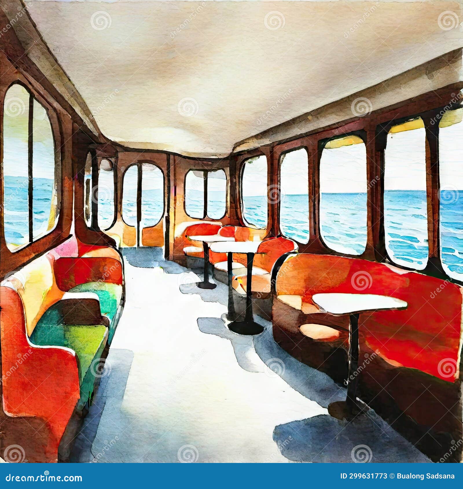 Watercolor of Interior of a Ship Stock Illustration - Illustration of ...