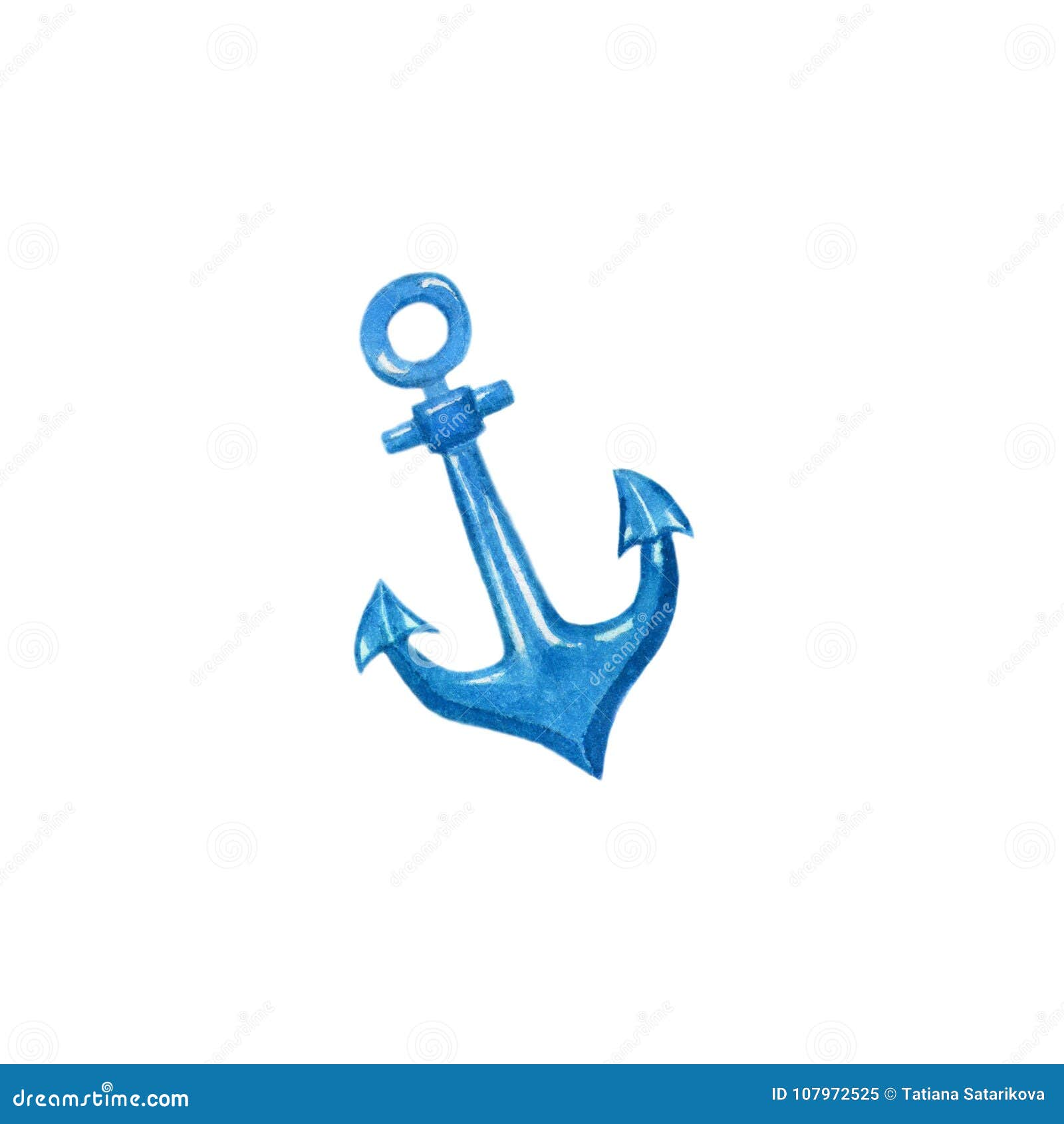 Watercolor Isolated Illustration of a Blue Anchor Stock Image - Image ...