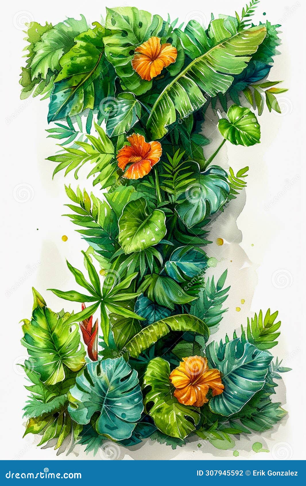 Watercolor Jungle Theme with Letter I Stock Illustration - Illustration ...