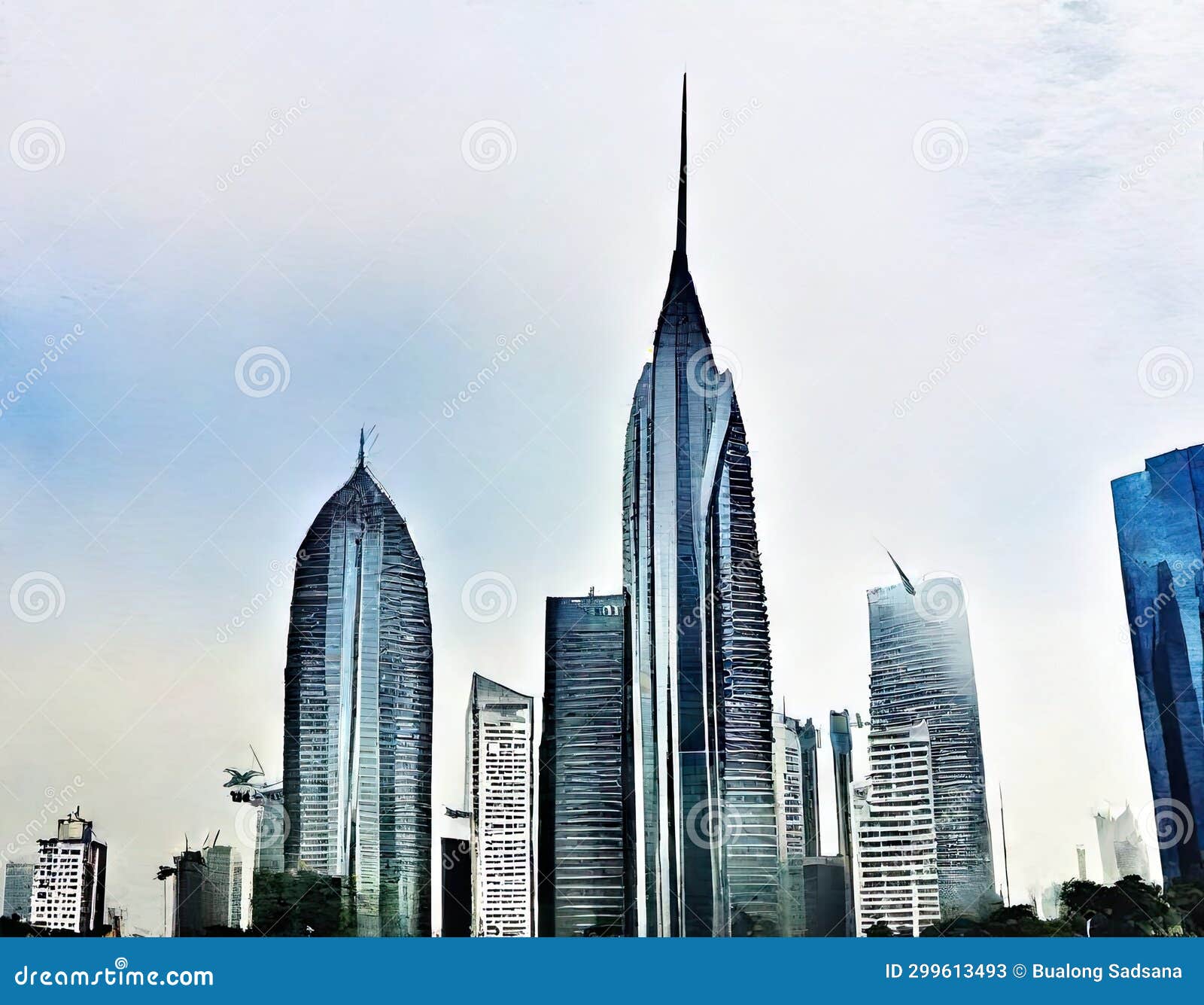 Watercolor of KLCC Tower Futuristic Stock Illustration - Illustration ...