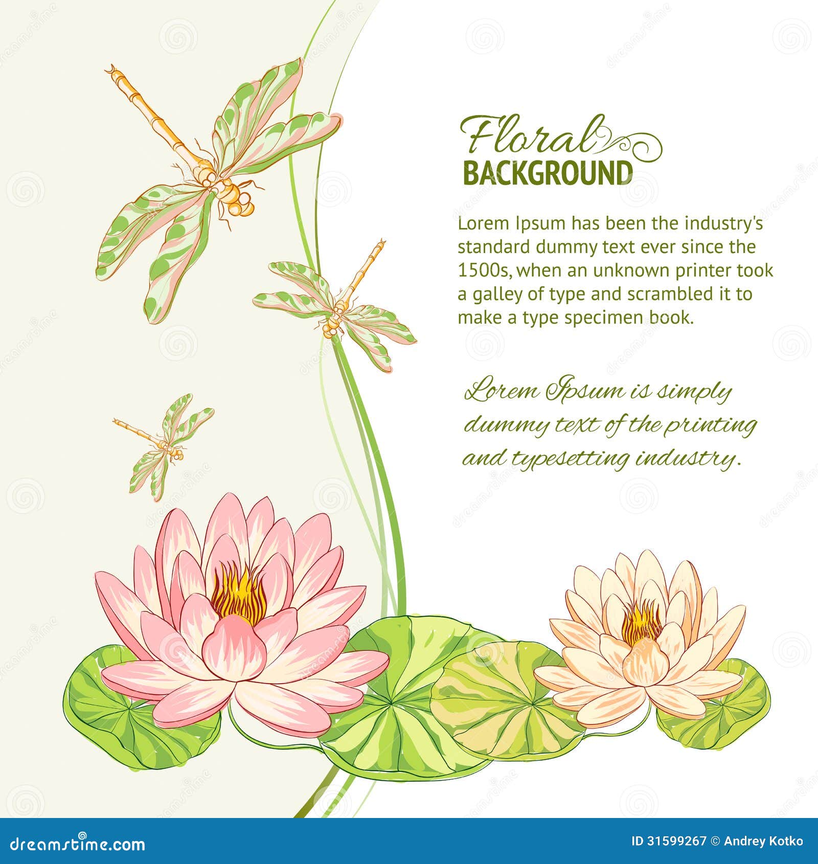 Watercolor Label of Lotus and Dragonfly. Stock Vector - Illustration of ...