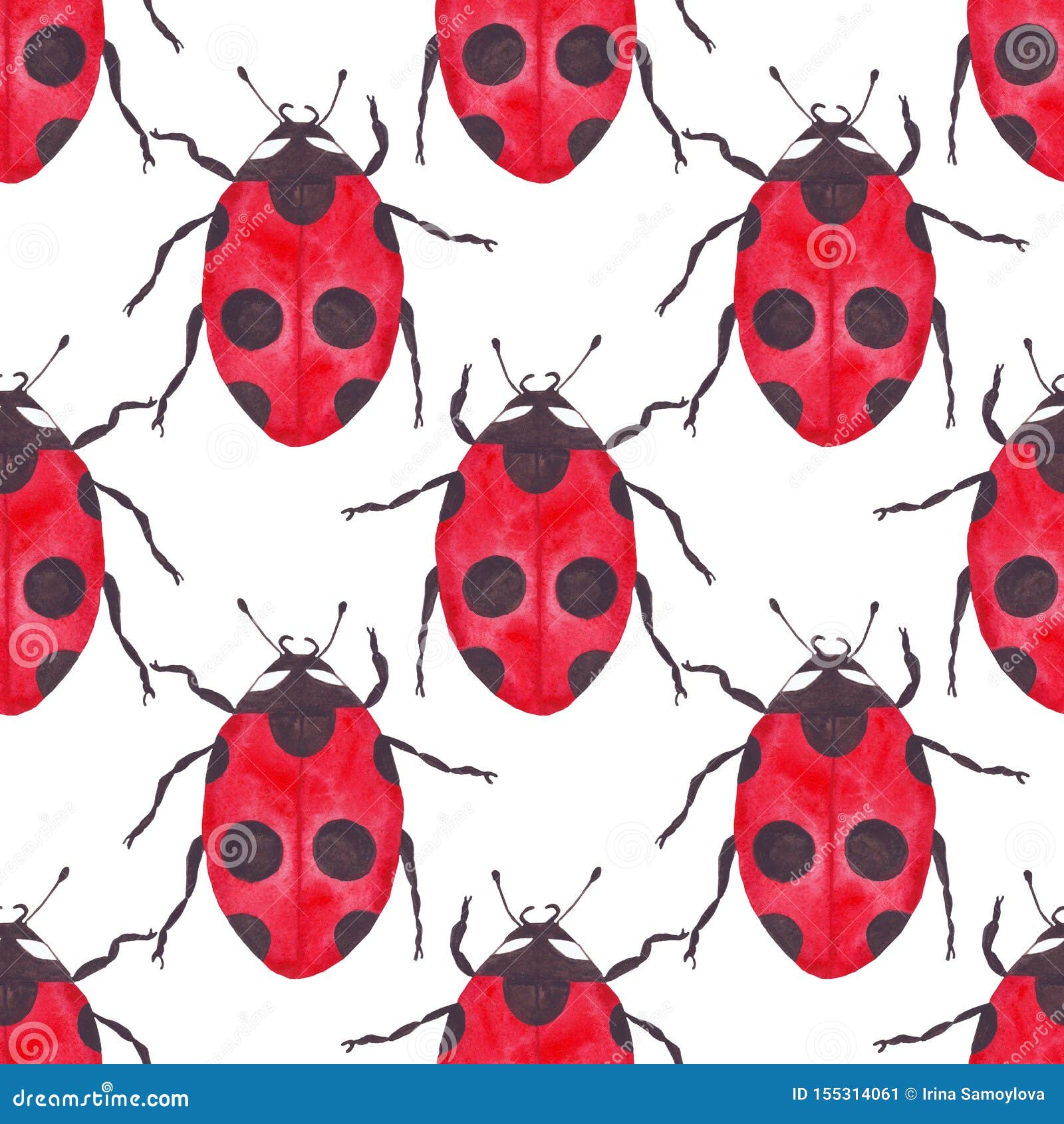 Watercolor Ladybug Seamless Pattern on White Background Regular Simple ...