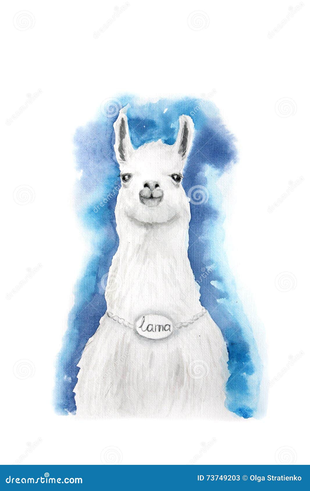 Watercolor Lama on Blue Background Stock Illustration - Illustration of ...