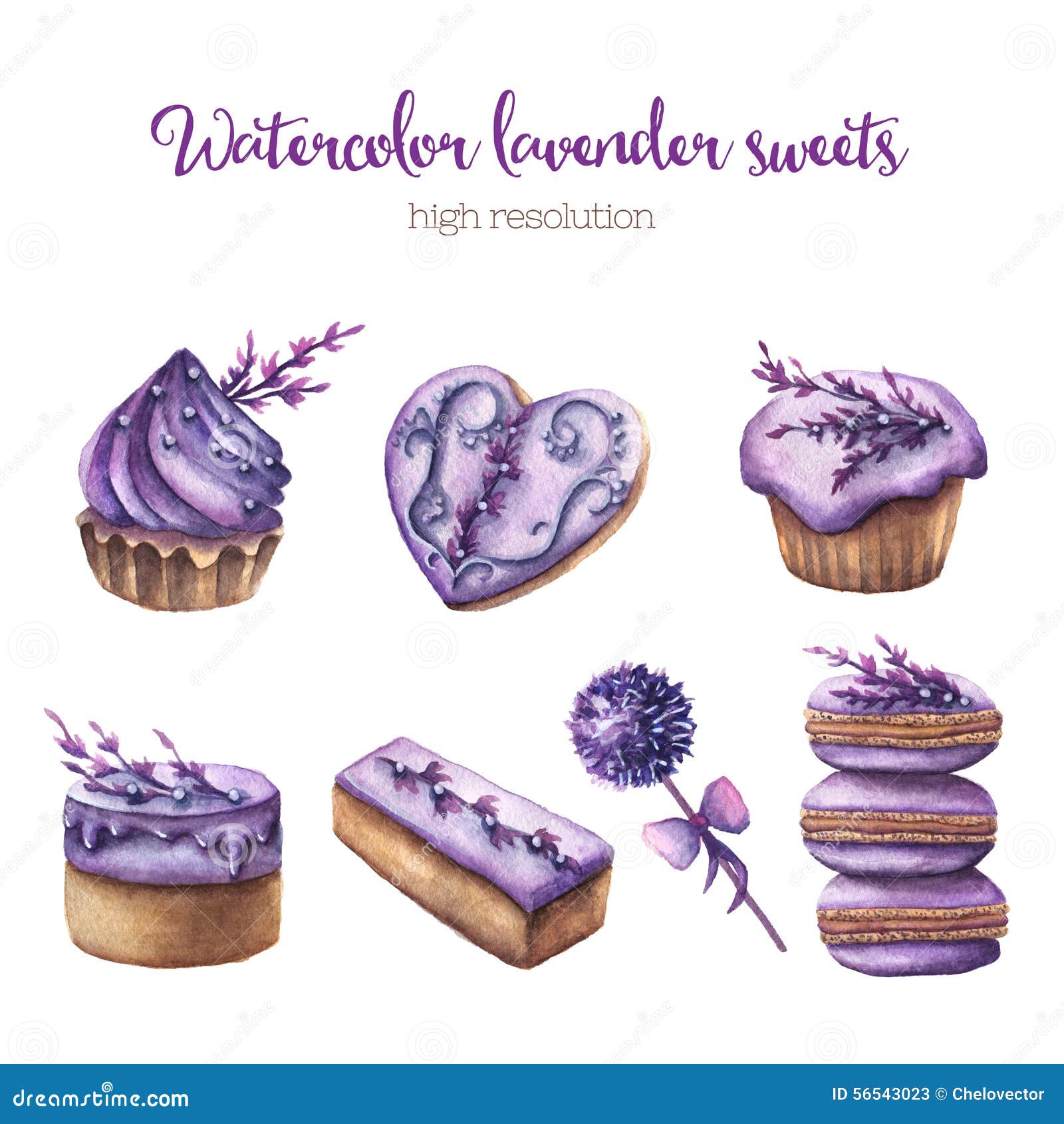 Watercolor Lavender Sweets Set Stock Illustration - Illustration of ...