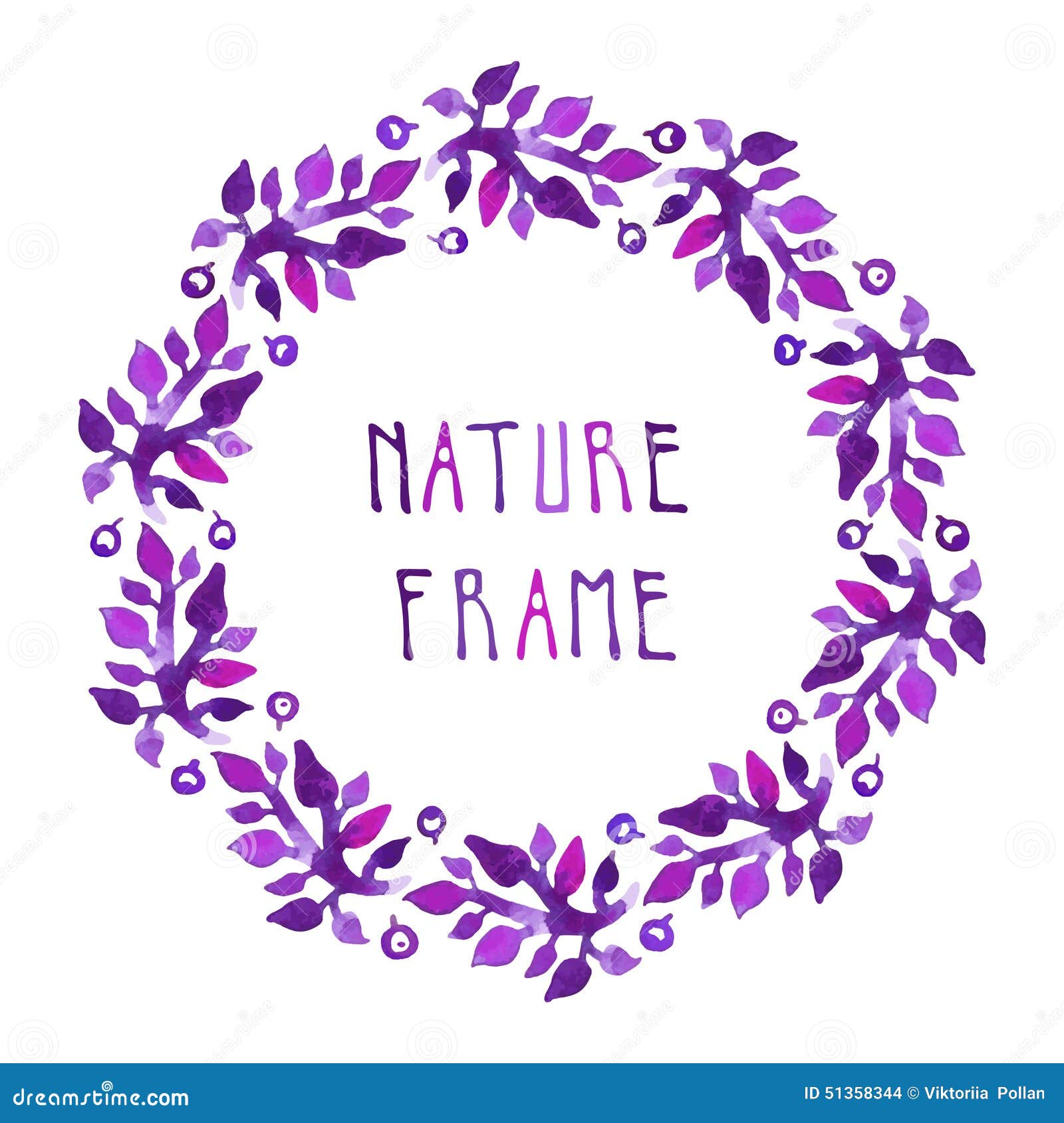 Watercolor Leaves and Berries Vector Frame with Handwritten Cursive ...