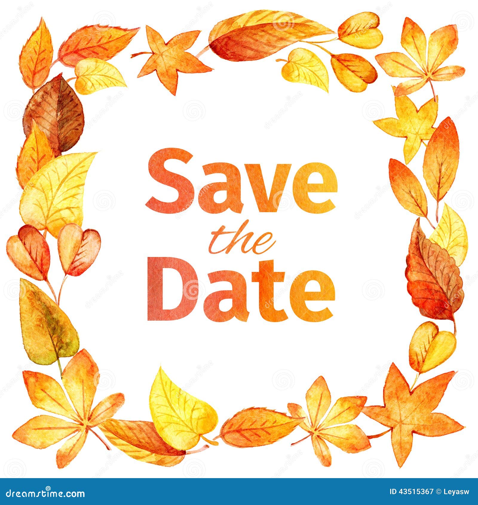 Watercolor Leaves Frame. Invitation To the Wedding Stock Illustration ...