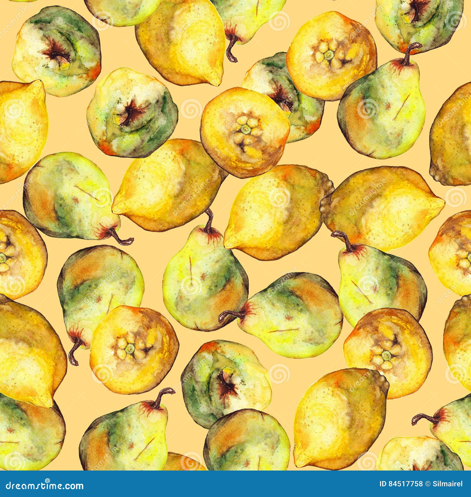 Watercolor Lemon Citrus Pear Fruit Seamless Pattern Texture Stock ...